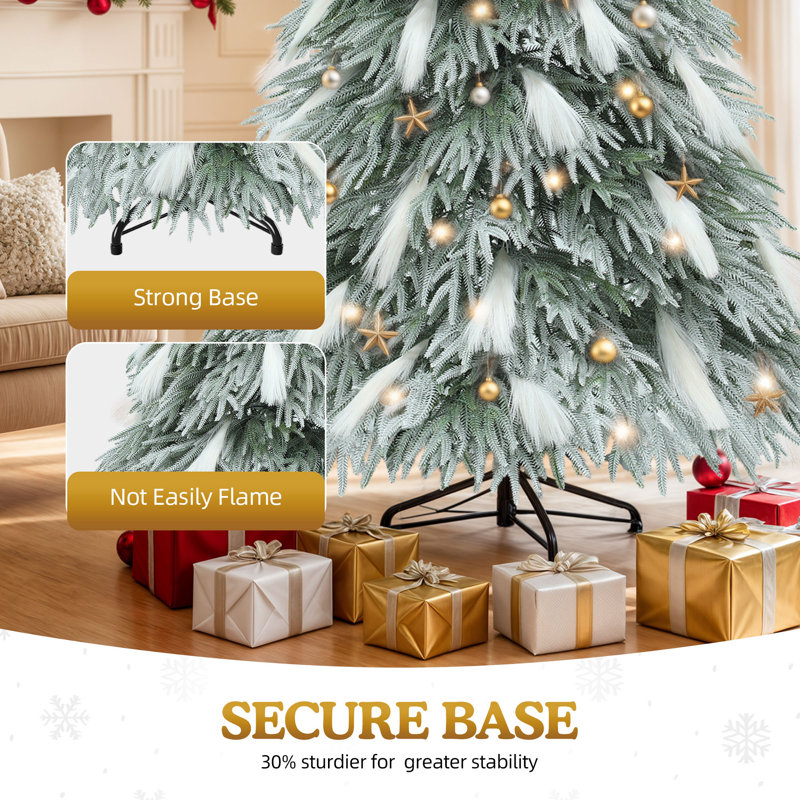 Balconera 6Ft Pre-Lit Slim Snowy Pencil Artificial Christmas Tree ...