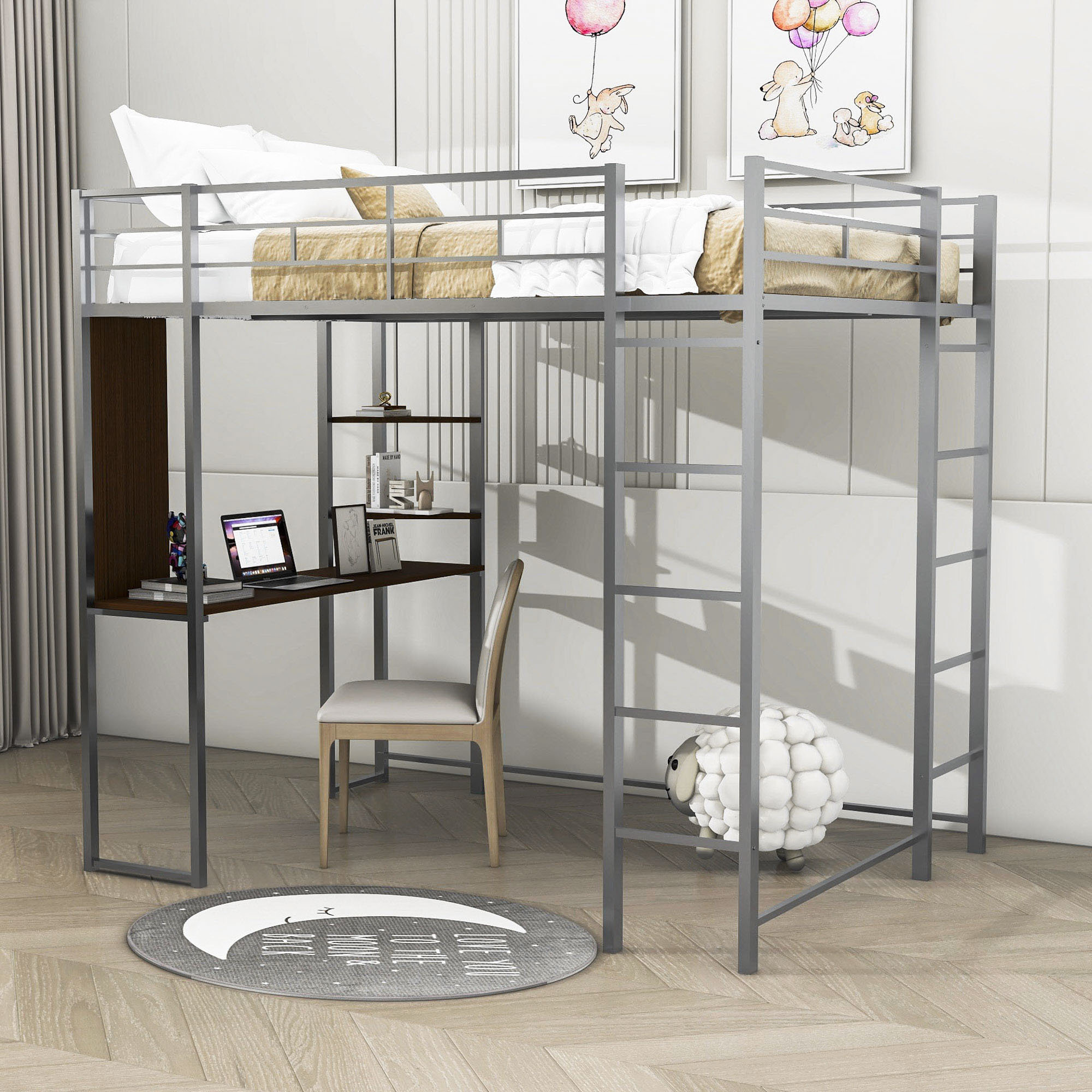 Mason & Marbles Alisi Kids Full Metal Loft Bed with Built-in Desk and ...