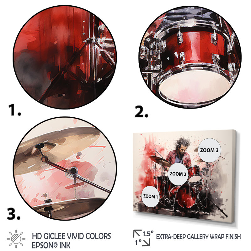 Lark Manor™ Deep Red Drum Beat Painting II - Music Multipanel Wall Art ...