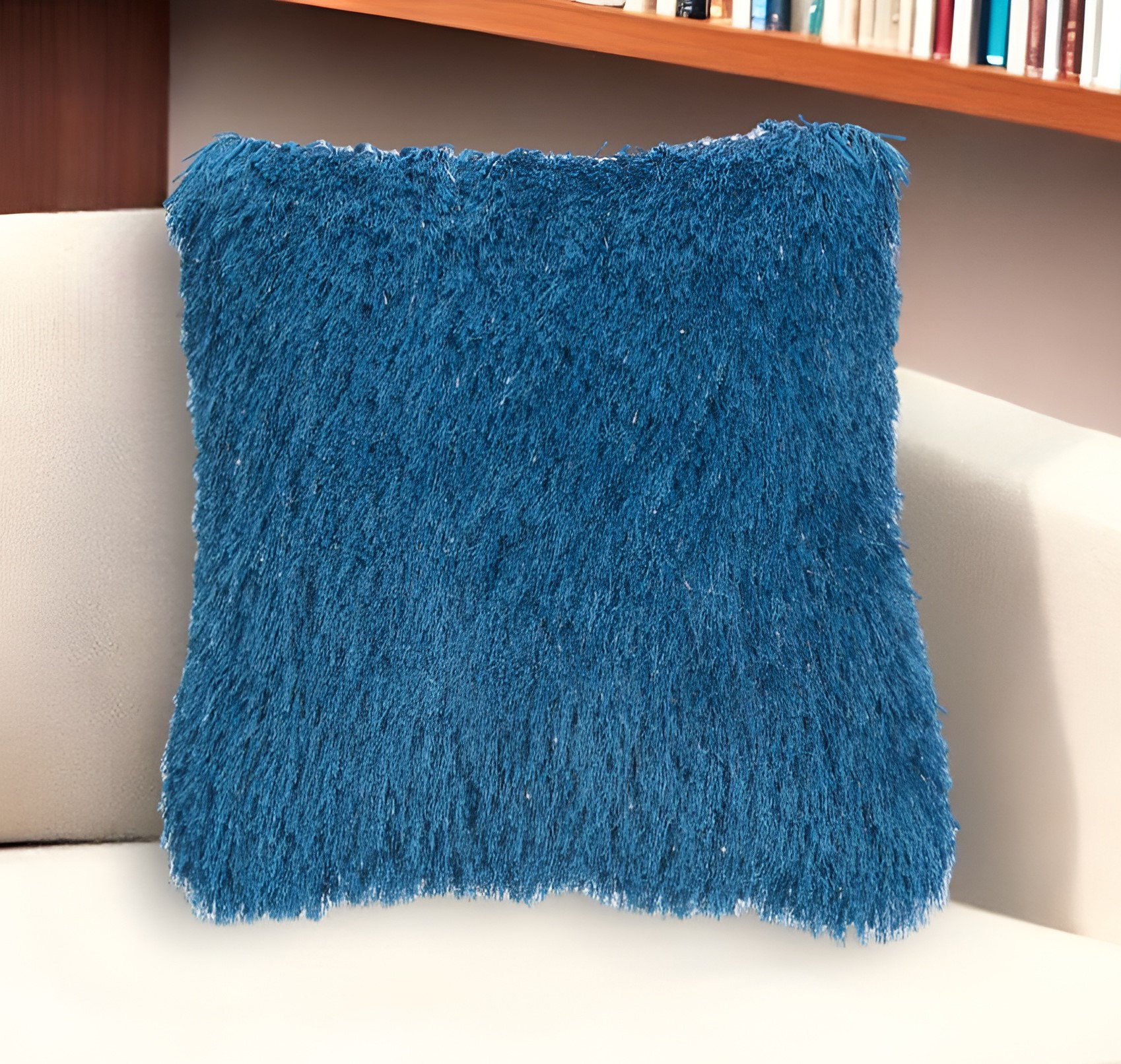 HomeRoots 20" Teal Blue Shag Throw Pillow | Wayfair