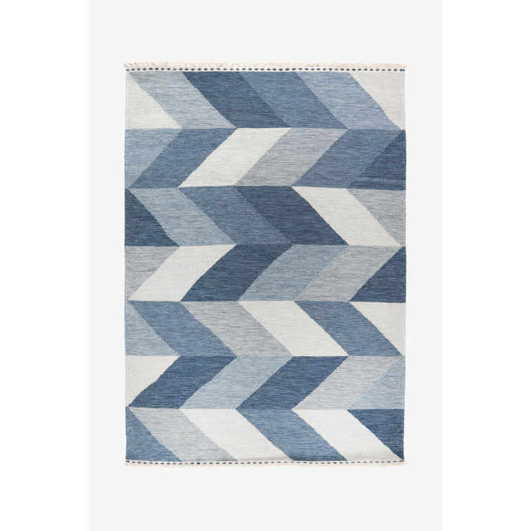 Isabelline Bellevue Handwoven Wool Blue/Beige Rug | Wayfair.co.uk
