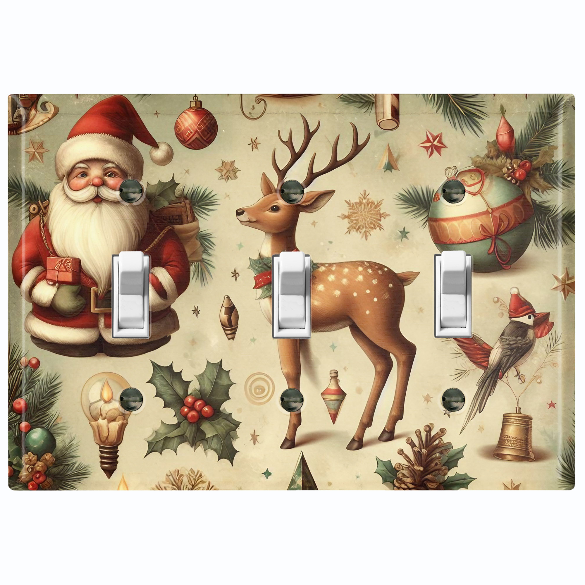 WorldAcc Christmas Santa Reindeer Biege Nature Themed 3 - Gang Toggle ...
