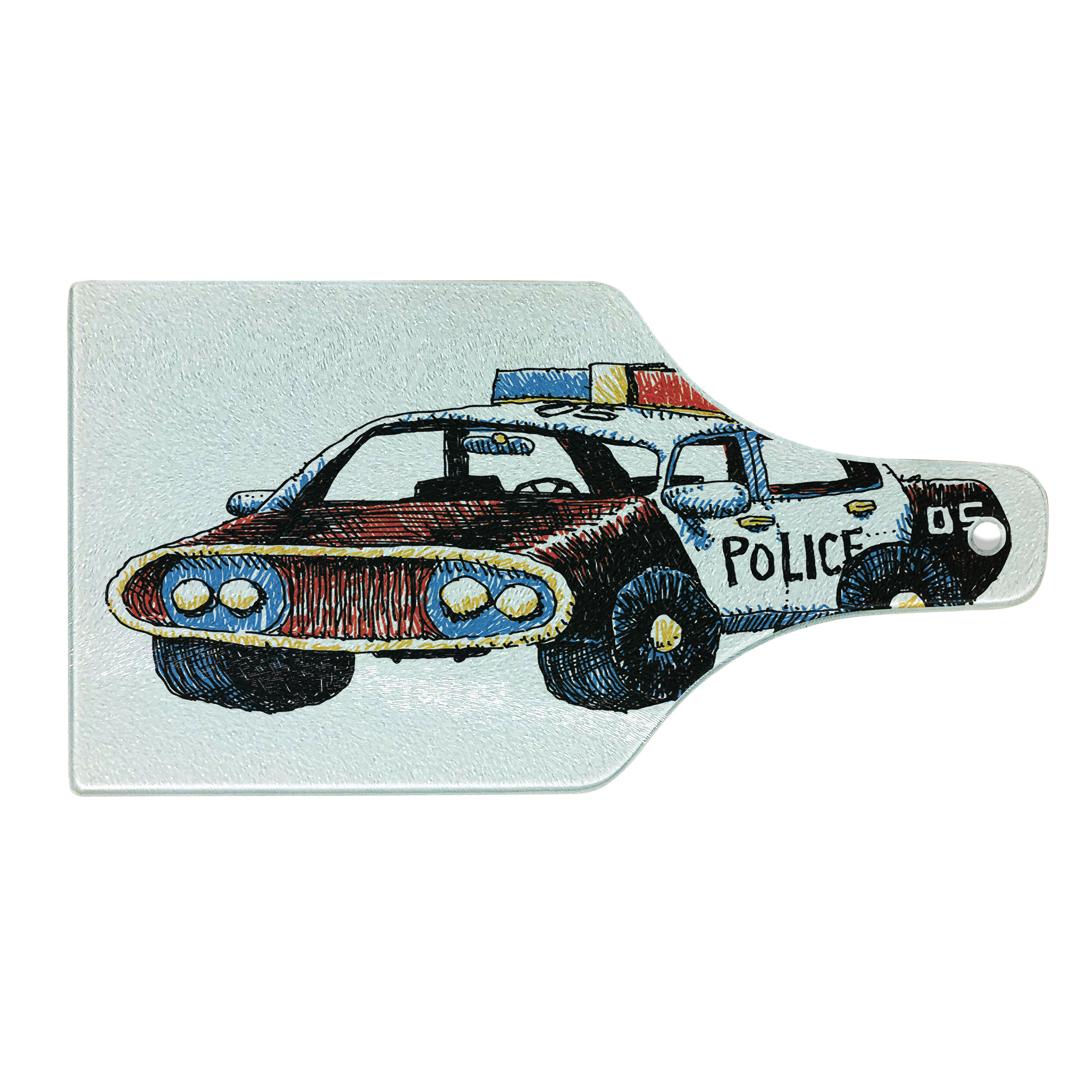 Ambesonne Cartoon Tempered Glass Cutting Board Sketchy Police Car Red ...