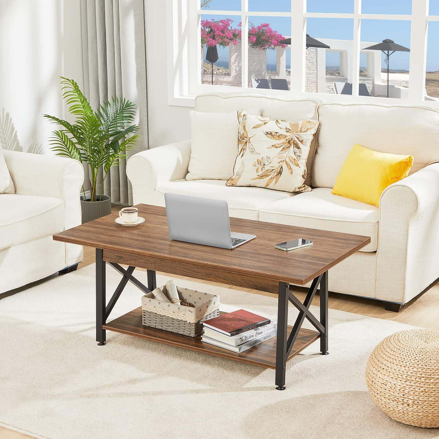 WINUAL Coffee Table With Storage, 39 Inch Modern 2-Tier Coffee Tables ...