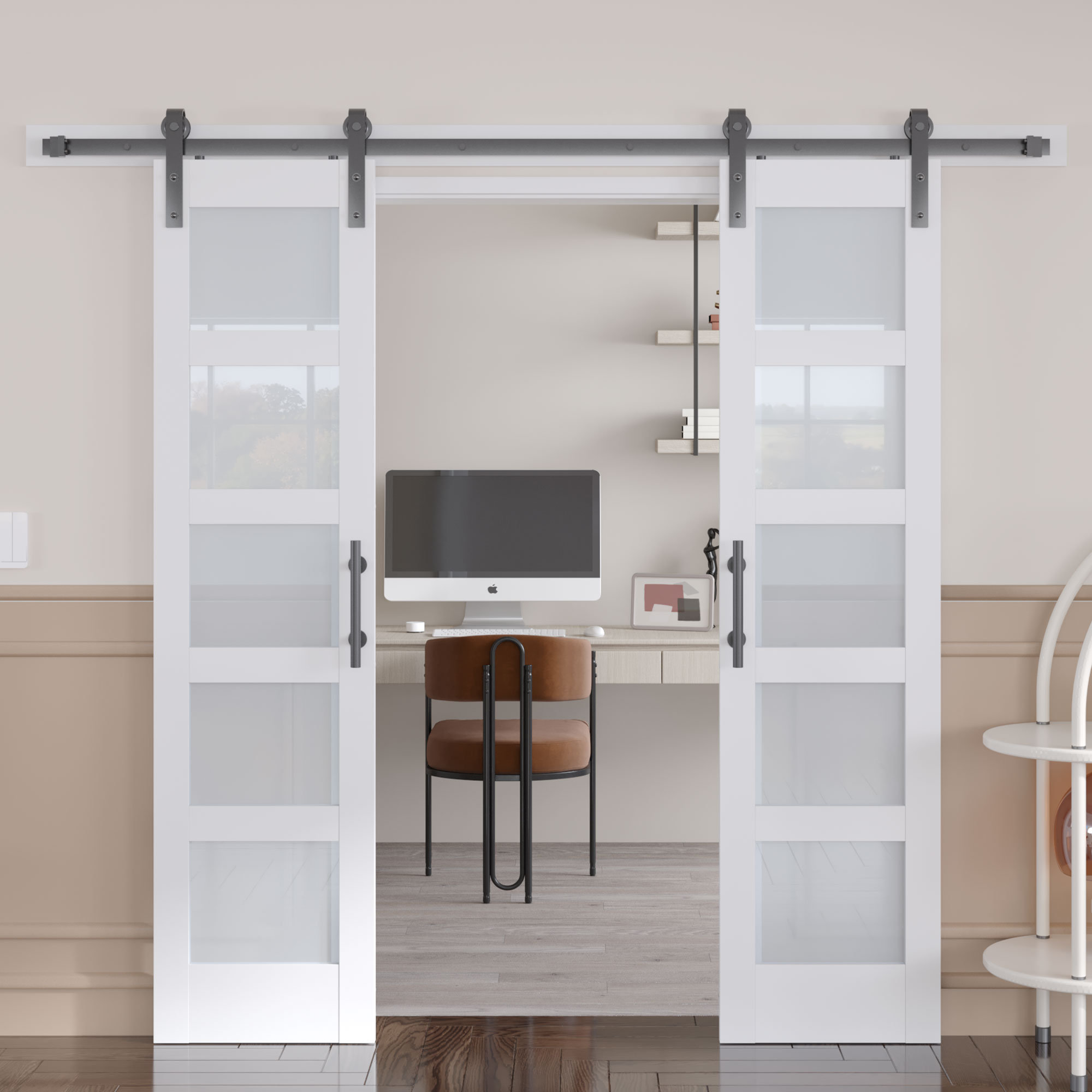 TREEBLING Glass Manufactured Wood Double Barn Door with Installation ...