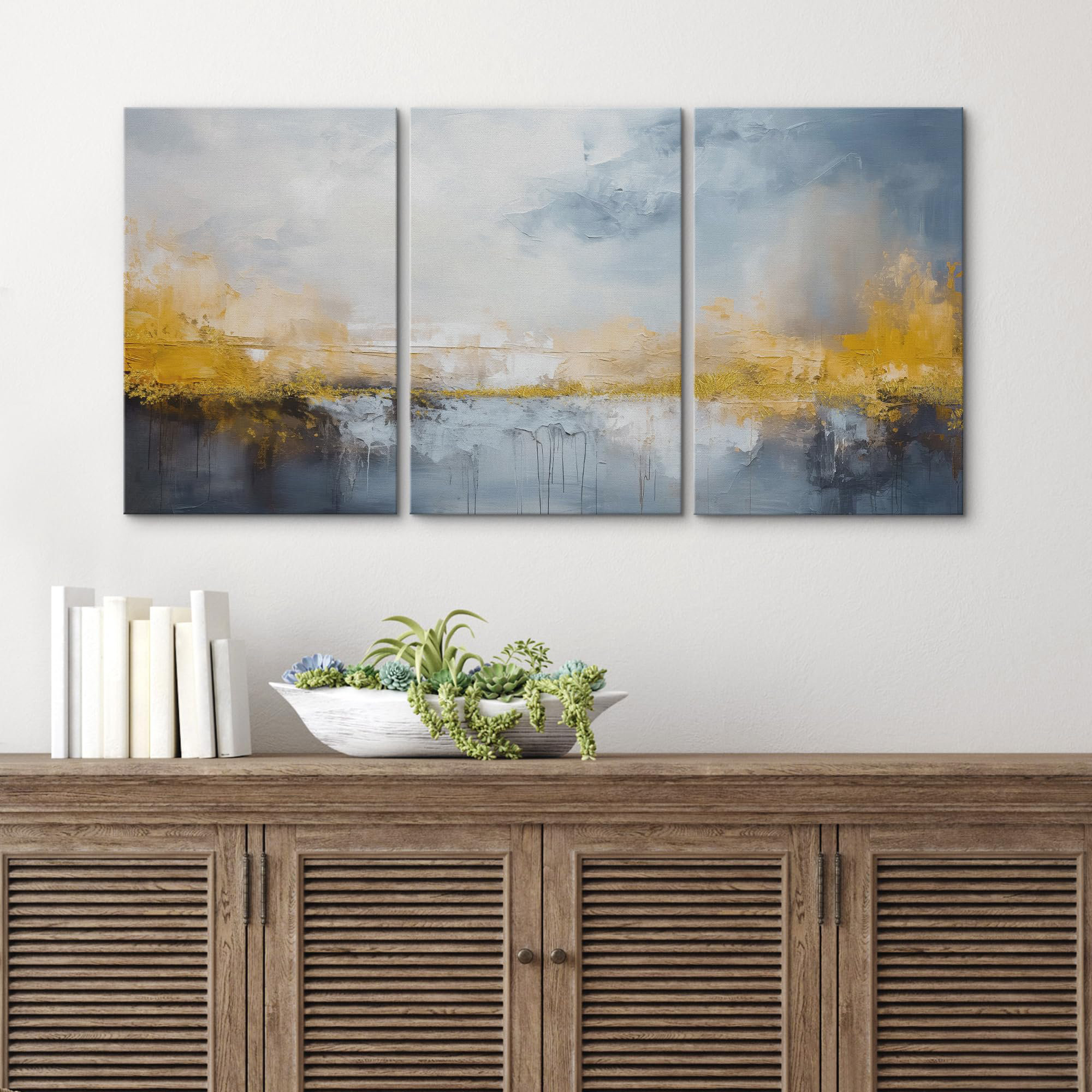 IDEA4WALL " Dawn's Embrace Abstract Horizon Illustrations " 3 - Pieces ...