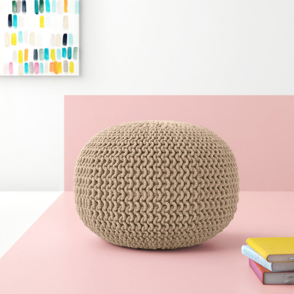 Dakota Fields Round Pouf - Hand Knitted Cotton Braid Cord Cable Dori ...