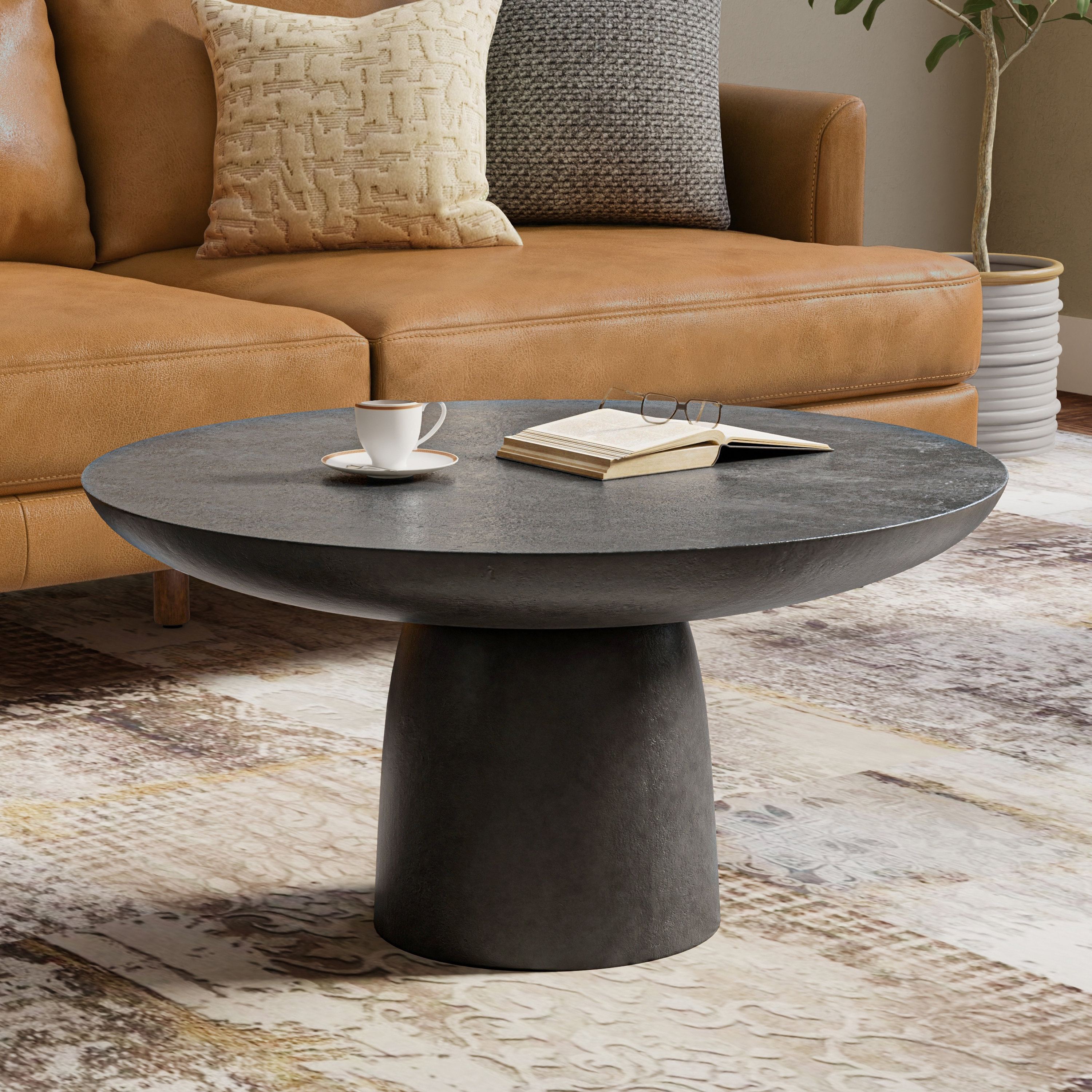 Simpli Home Alexa 30"W Cast Aluminum Mid-Century Modern Round Coffee ...