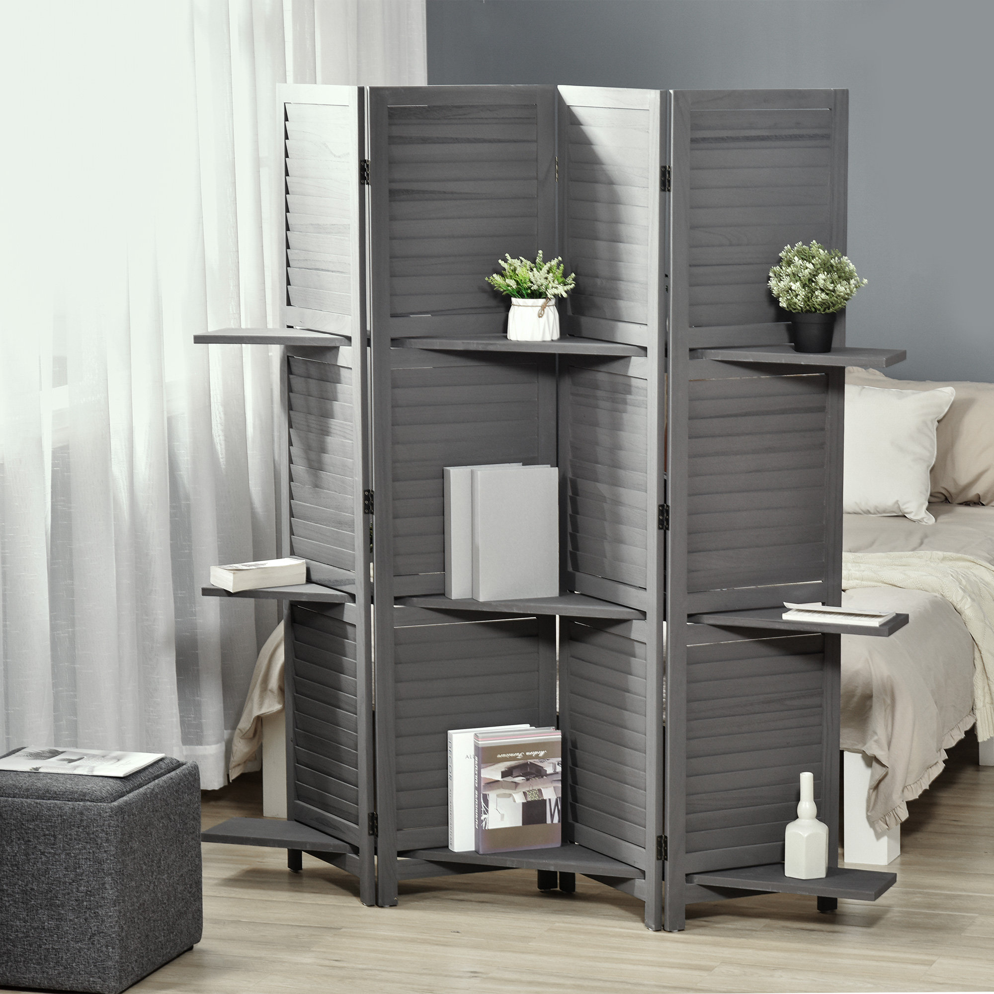 Greyleigh™ Amick 63'' W x 67'' H 4 - Panel Solid Wood Folding Room ...