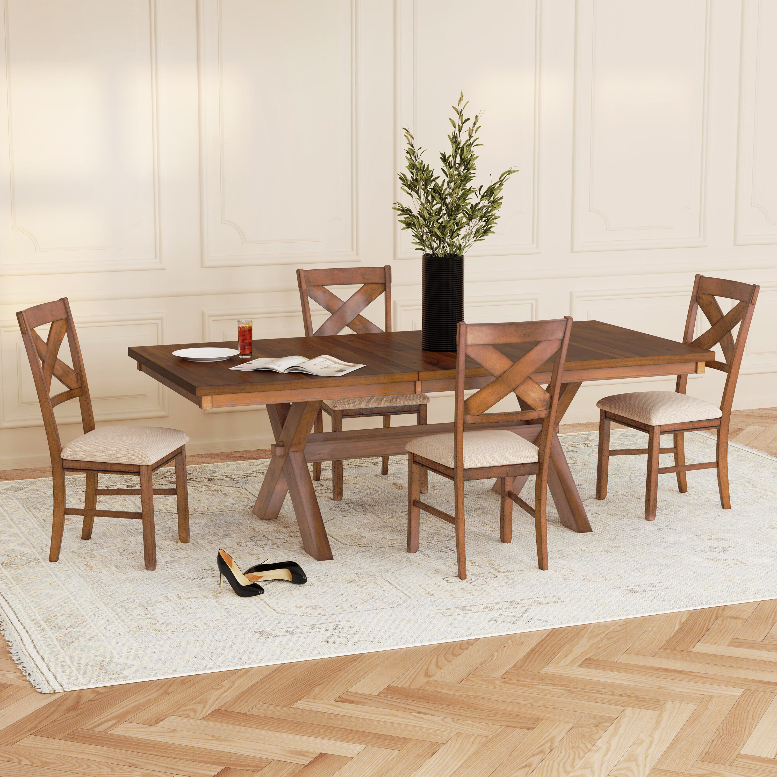 Alcott Hill® Gourdine Wood Trestle and Cross Back Dining Set & Reviews ...