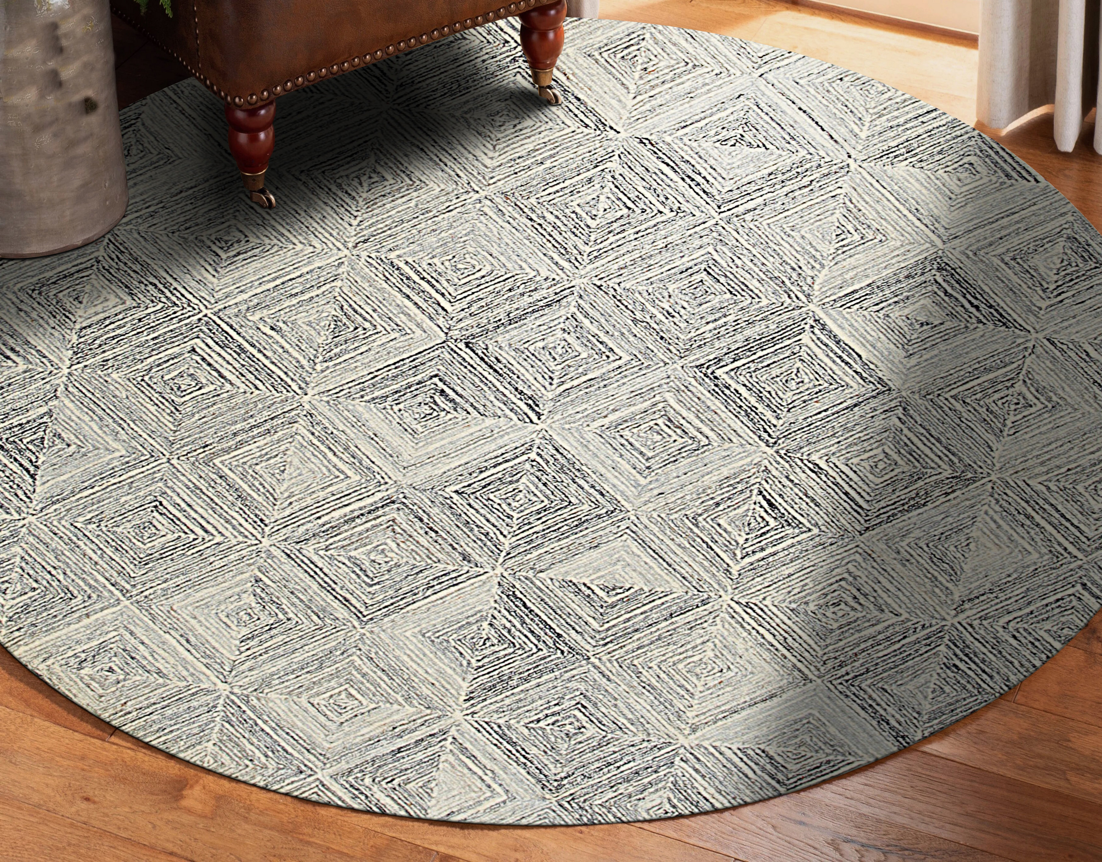 EORC Stylish and Durable Hand-Knotted Wool Geometric Pattern Grey ...