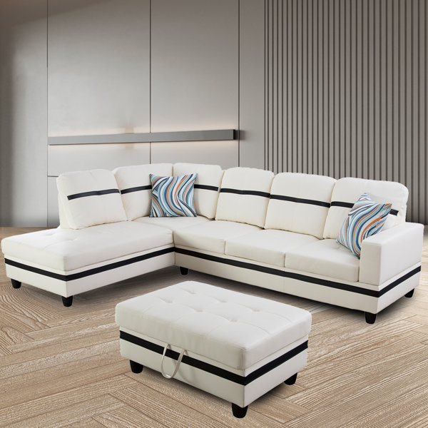 Latitude Run® Elsiana 3 Piece Faux Leather Modular Living Room Set ...