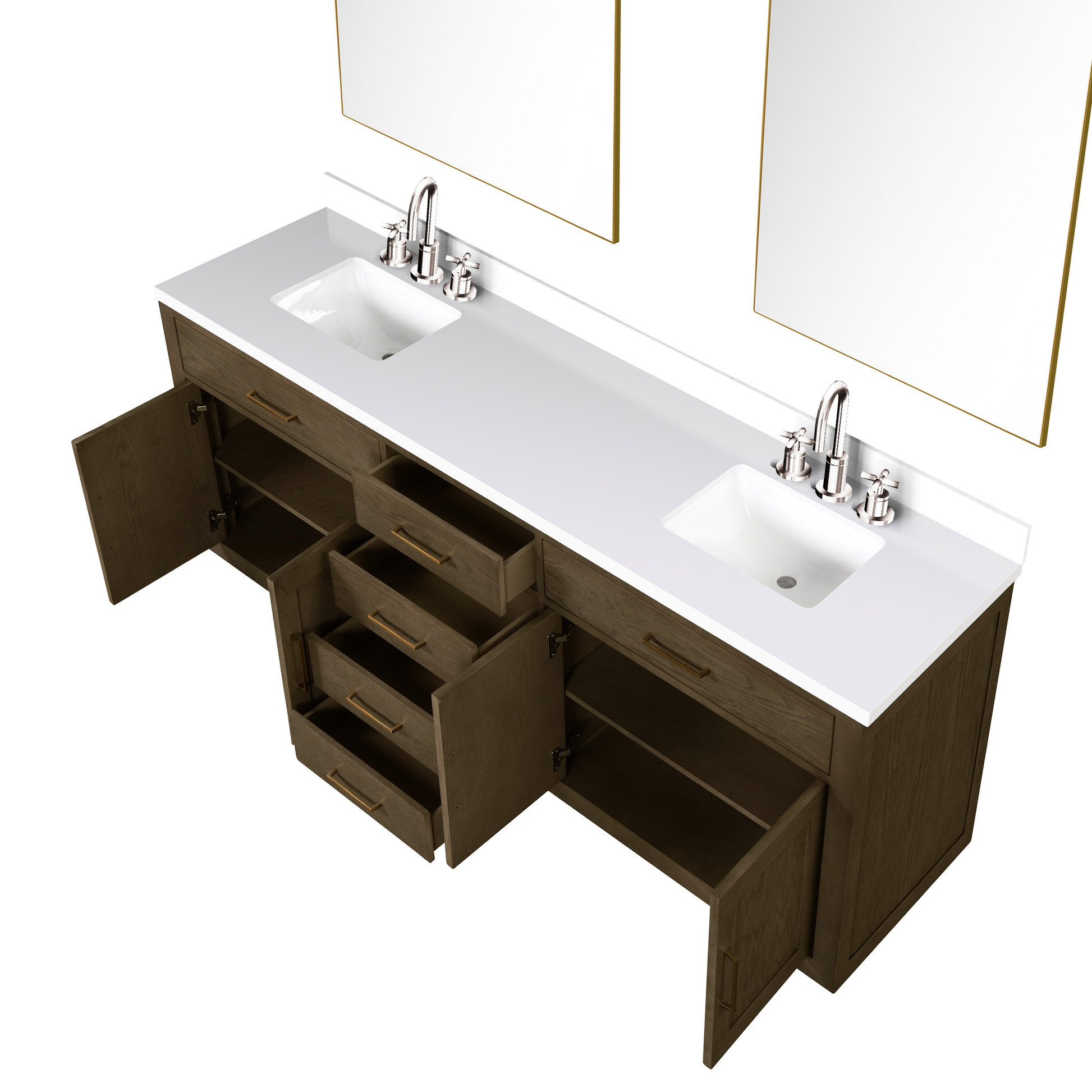 Hokku Designs Grey Oak Double Bath Vanity 84in. W, With Faucet & Marble ...