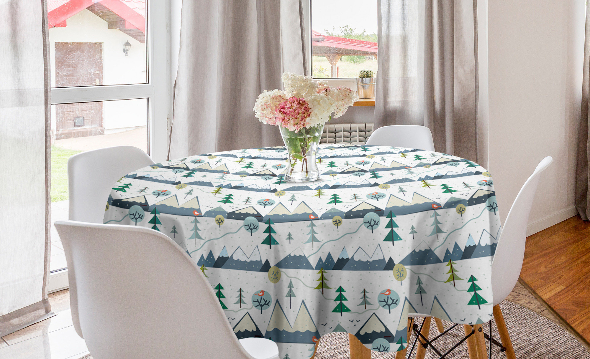 East Urban Home Ambesonne Winter Round Tablecloth, Cartoonish Snowy ...