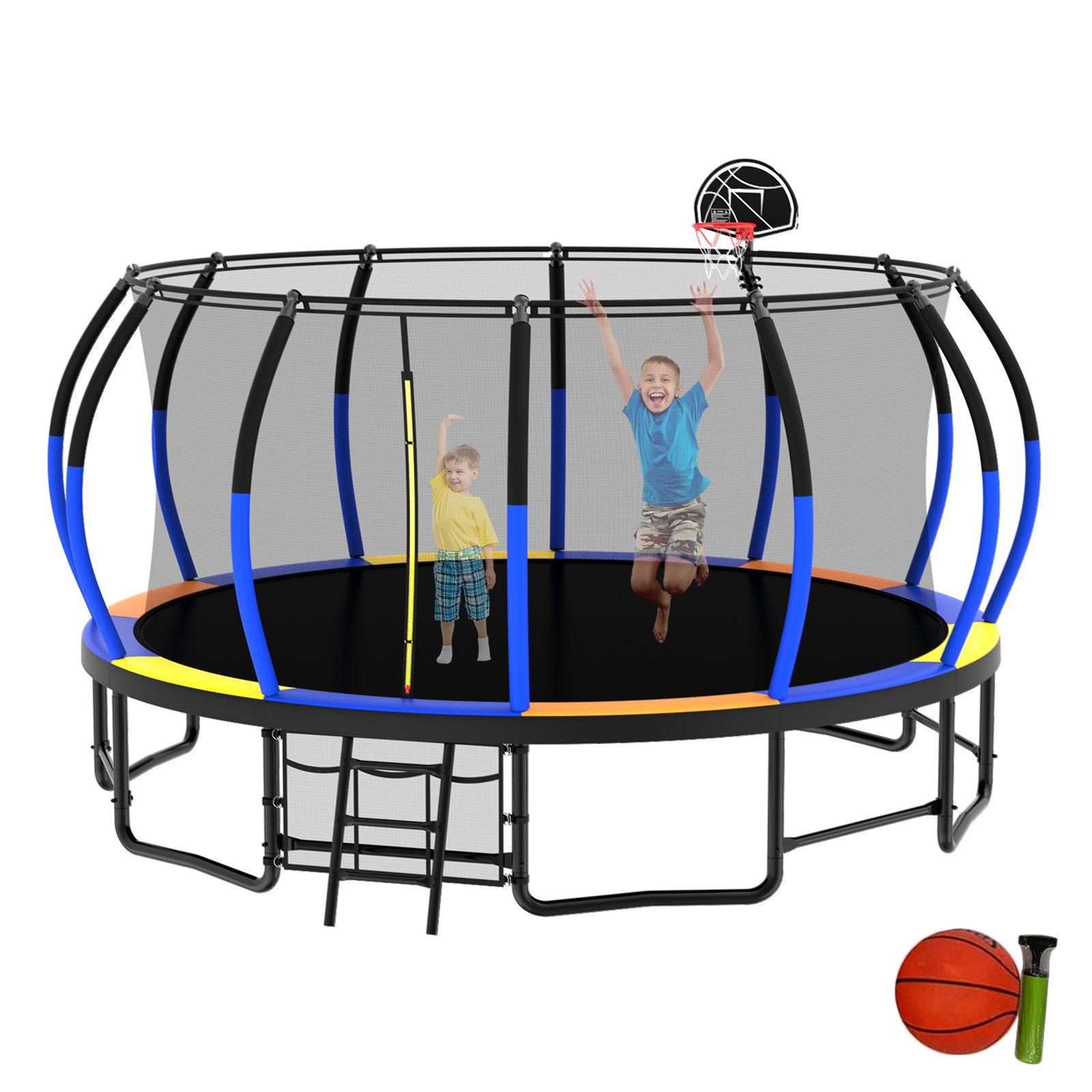 Mersco 16 FT Round Trampoline for Kids with Basketball Hoop,Ladder ...