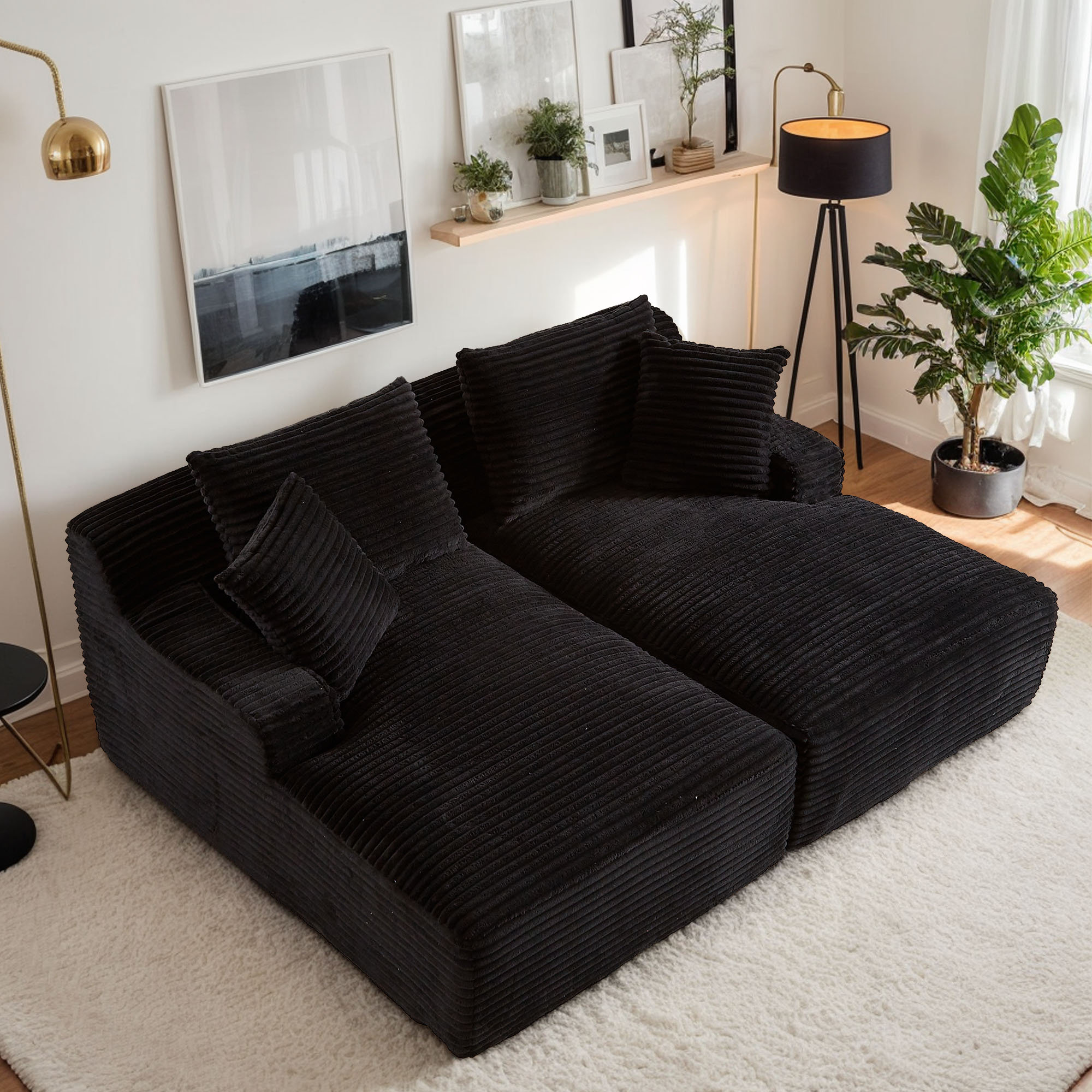 Latitude Run® 79 Inches double sleeper Corduroy Upholstered Chaise ...