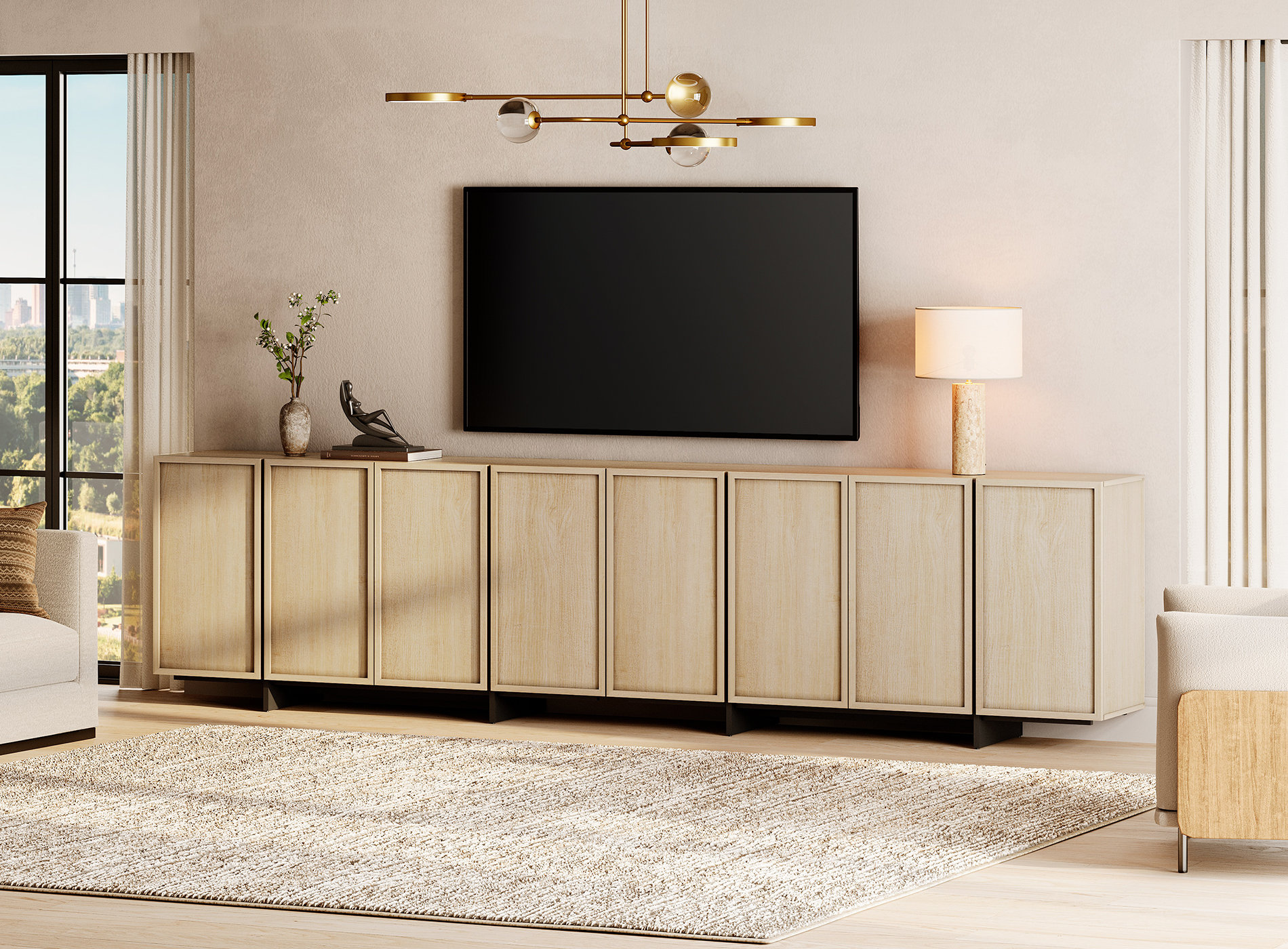 WAMPAT TV Stand For 110 Inch Tvs, Wood Media Console With 4 Storage ...