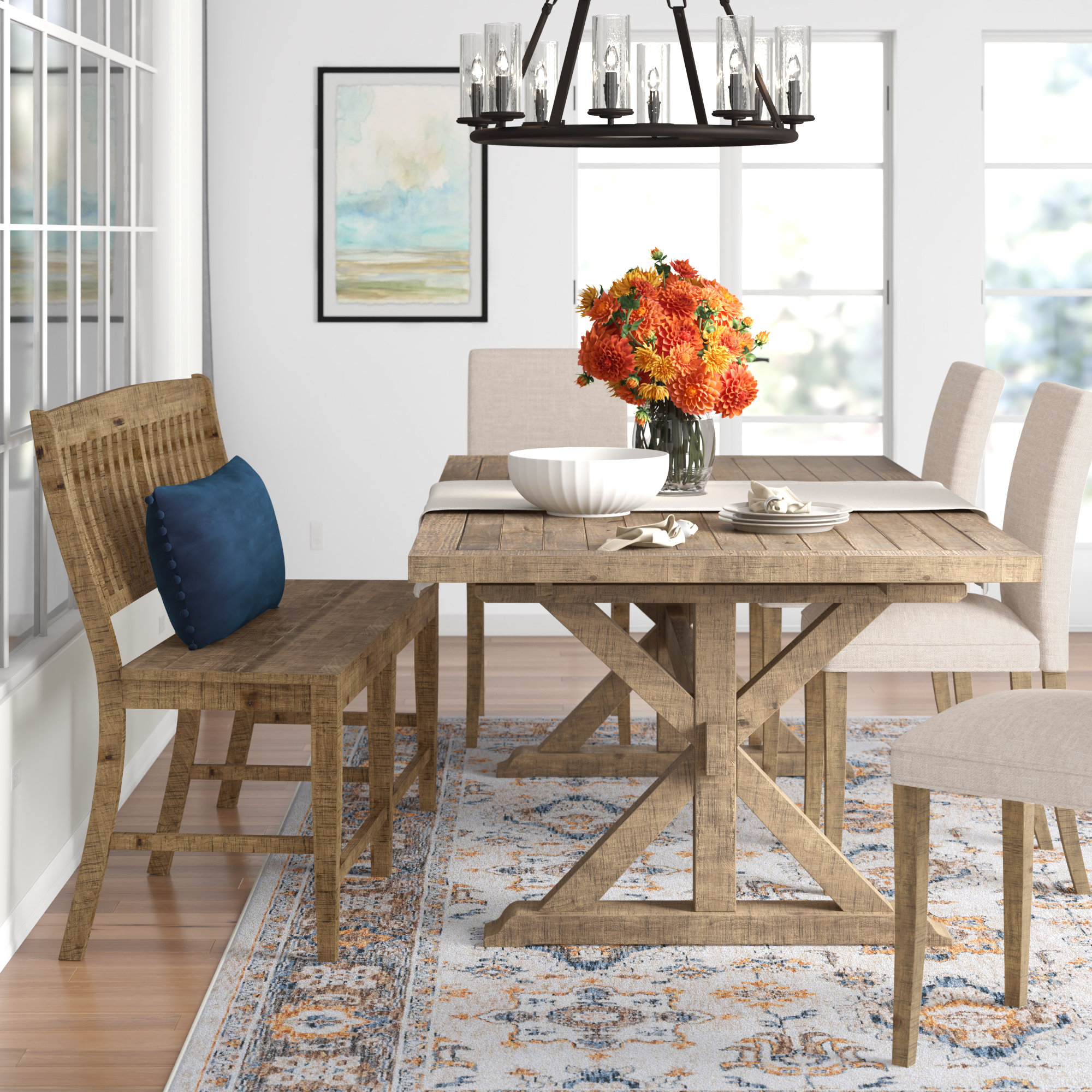 Sand & Stable Averie 6 - Piece Extendable Solid Wood Trestle Dining Set ...