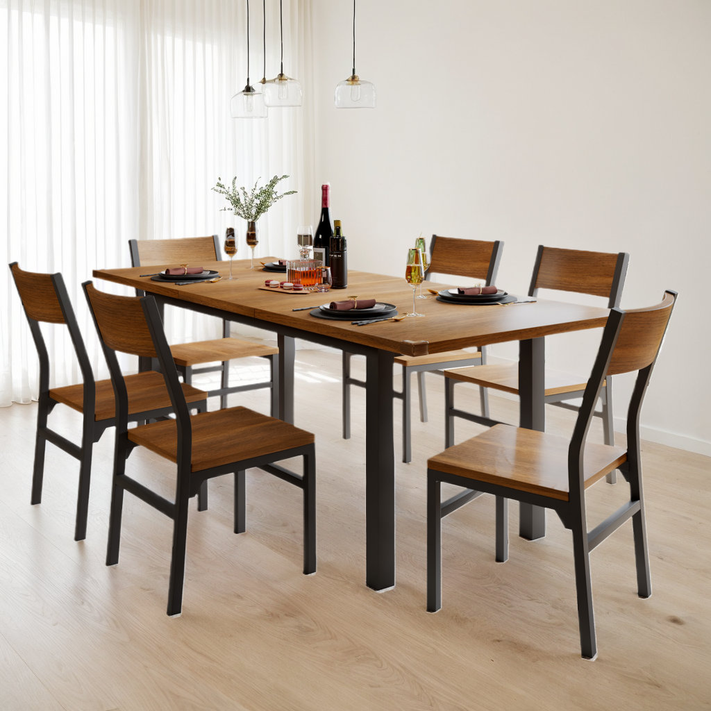 17 Stories 63" Extendable Kitchen Table Set for 4-6 People, 7-Piece ...