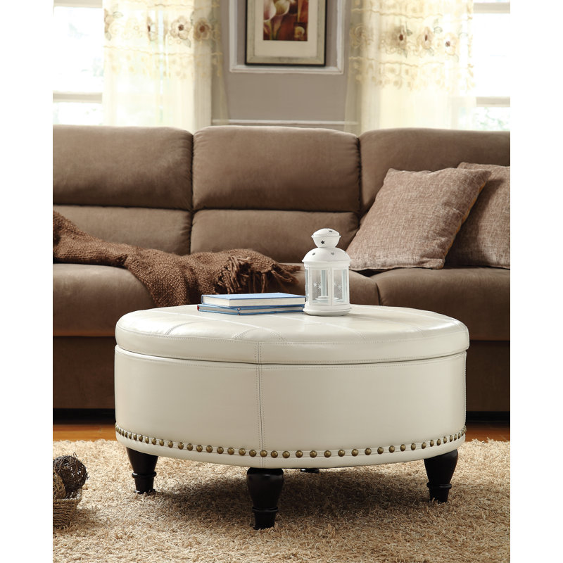 Alcott Hill® 32" Wide Faux Leather Round Storage Ottoman "& Reviews ...
