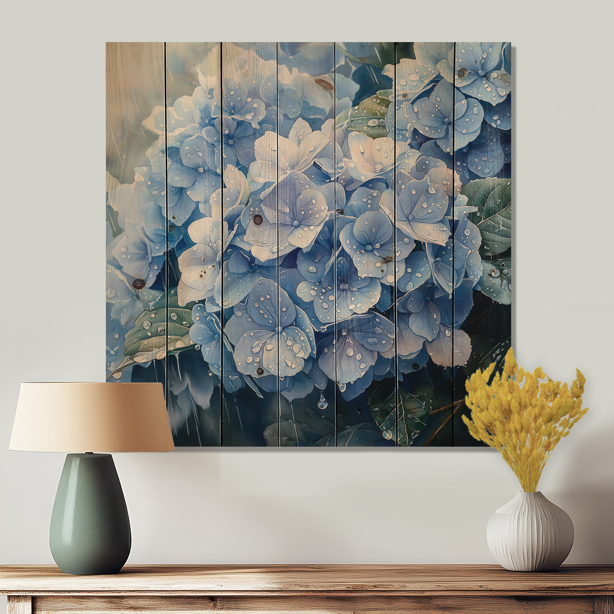 Ophelia & Co. Hydrangeas In The Spring Rain I - Hydrangea Wood Wall ...
