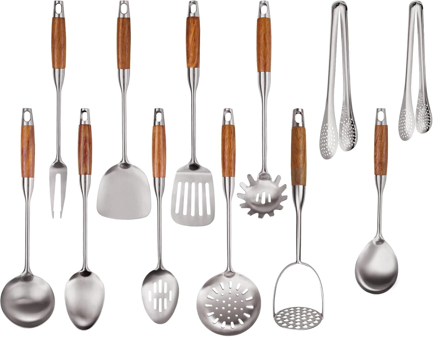 wuyi 12-Piece Stainless Steel Kitchen Utensil Set With Wooden Handle ...