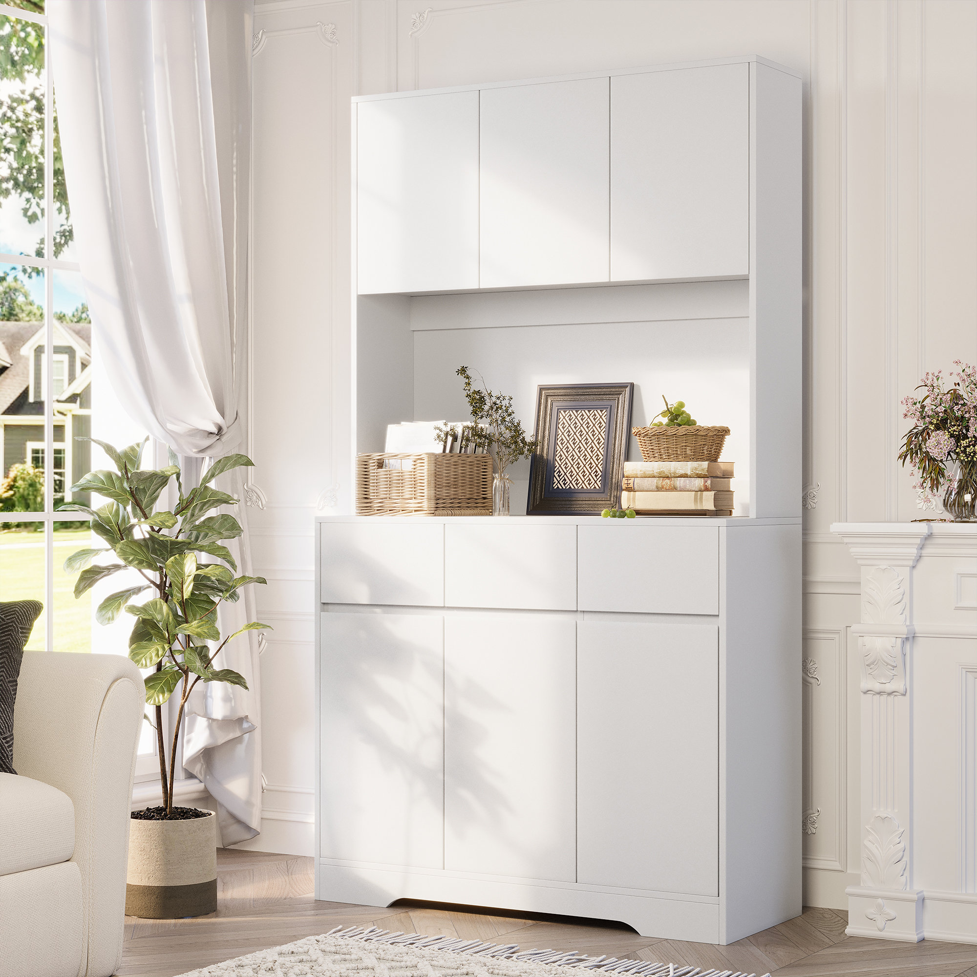 Latitude Run® 71.3 inch Kitchen Pantry, High Storage Cabinet with LED ...