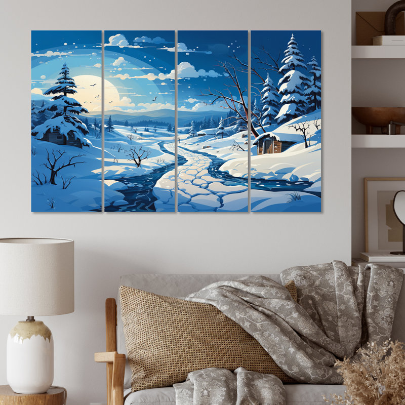 Millwood Pines Winter A Beautiful Vector On Canvas 4 Pieces Print | Wayfair