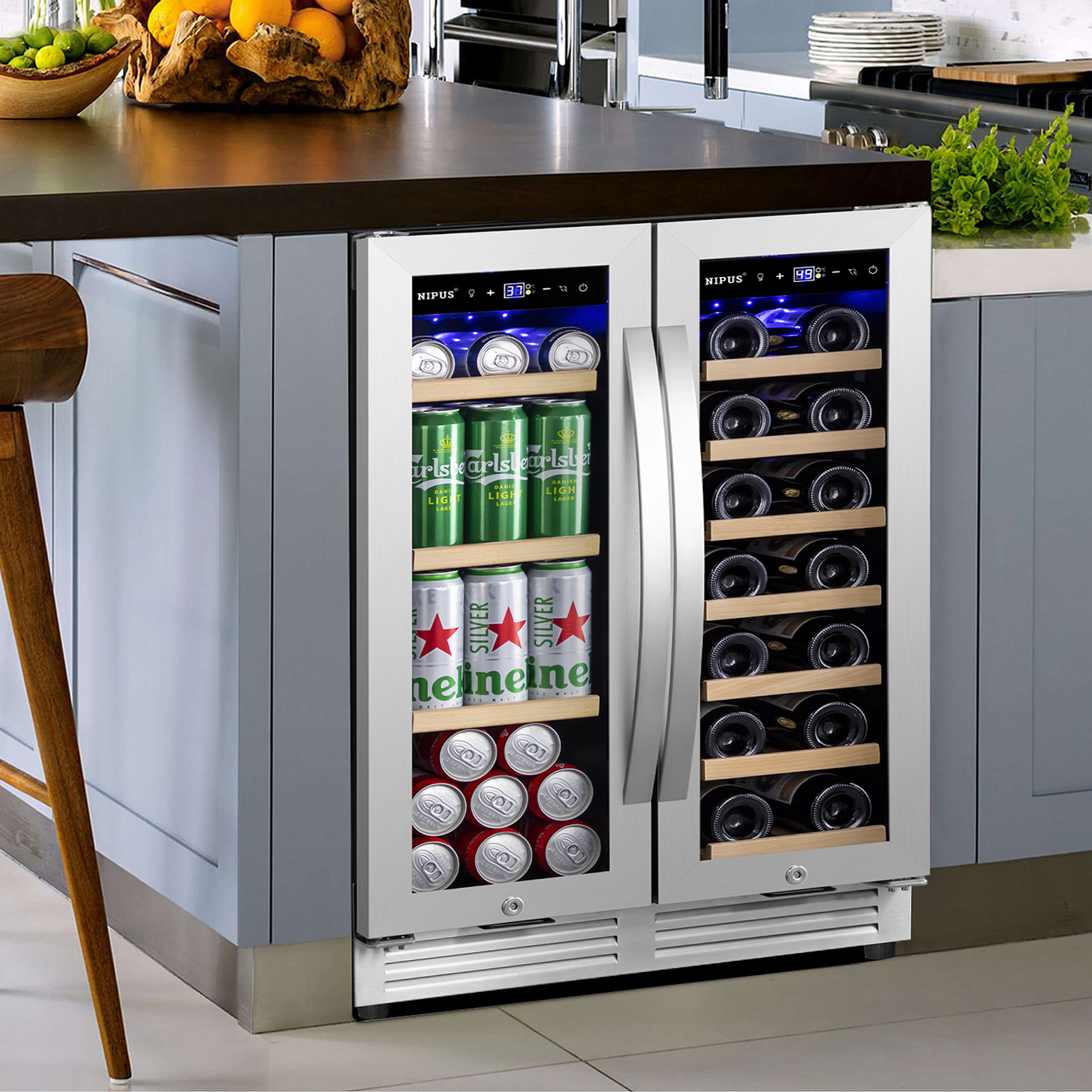 Nipus 24" 20 Bottle & 60 Can Dual Zone Wine & Beverage Refrigerator ...
