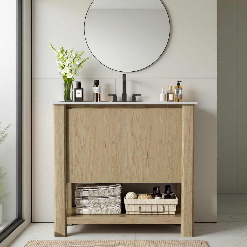 Ebern Designs 35.5" Freestanding Bathroom Vanity With Ceramic Sink ...