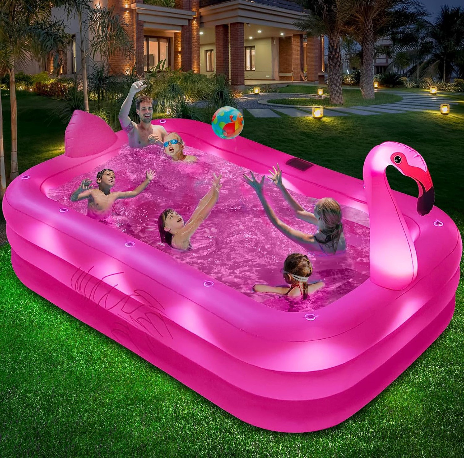 INVOTOT Inflatable Pool With Lights, Pink Flamingo Swimming Pool For ...