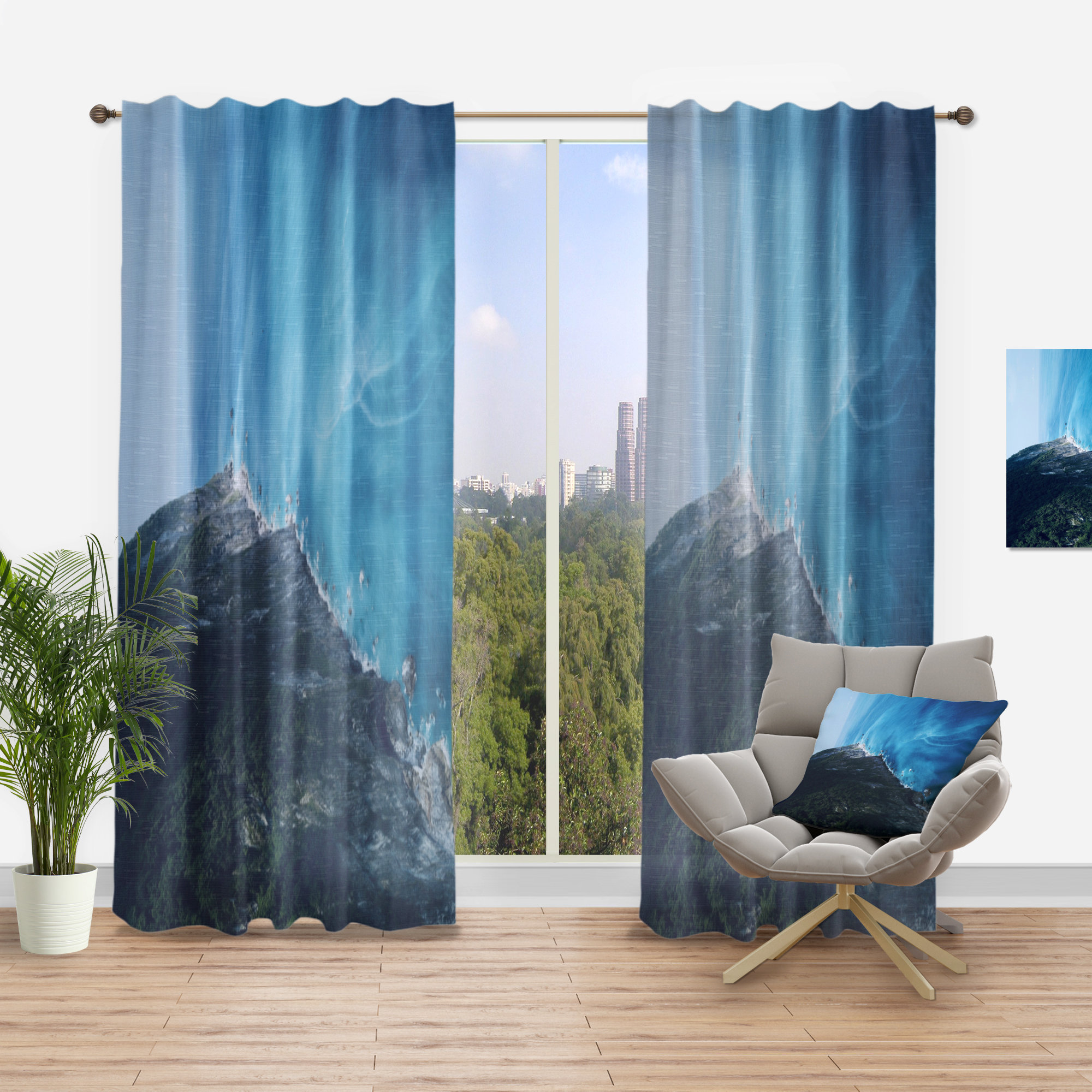 Design Art Aeral View Of Ocean By the Mountains - Nautical Velvet ...