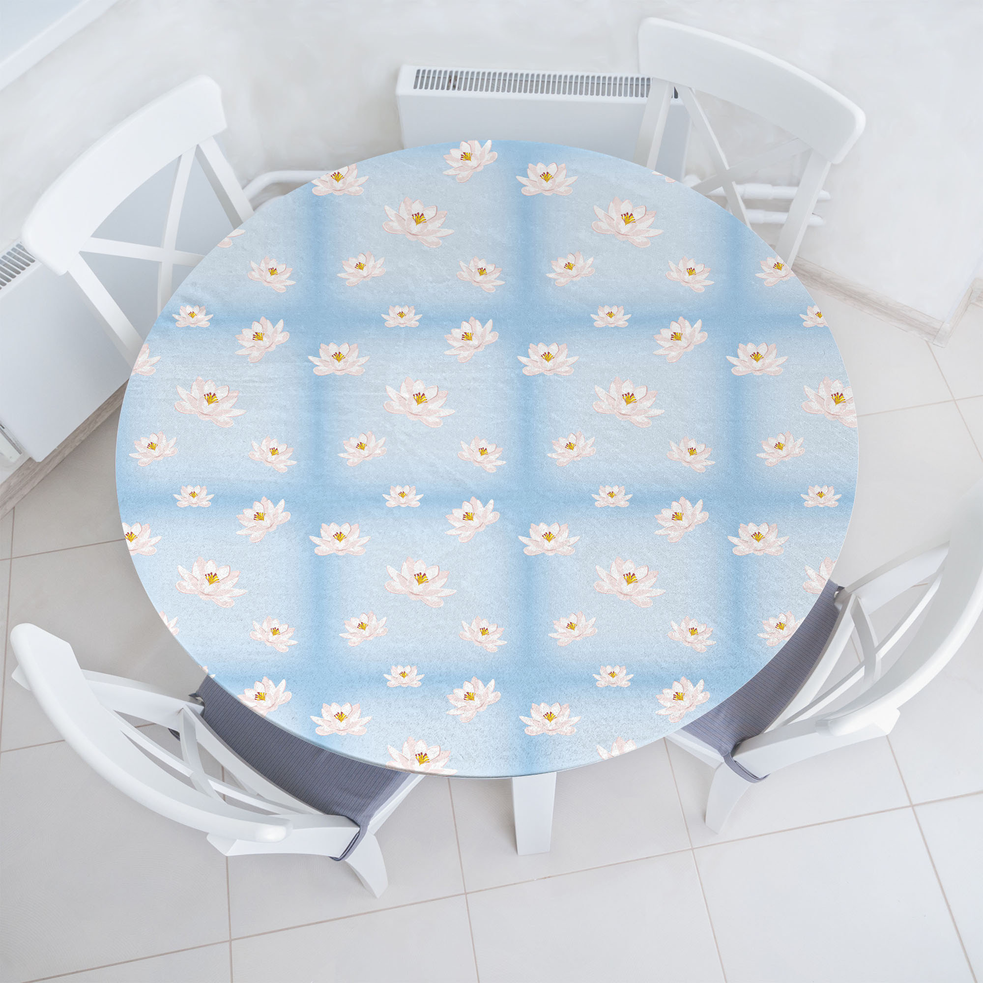 Bay Isle Home™ Flower Fitted Round Tablecloth Diameter Pale Azure Blue ...