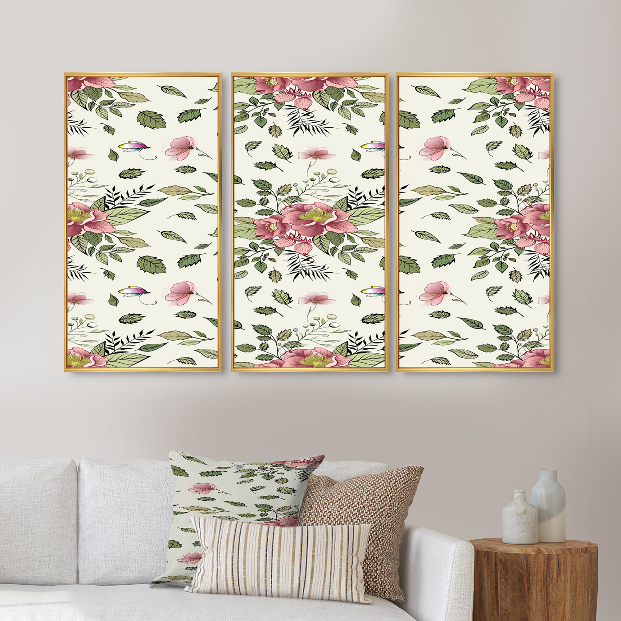 Red Barrel Studio Vintage Rustic Pink Flowers - Patterned Framed Canvas ...