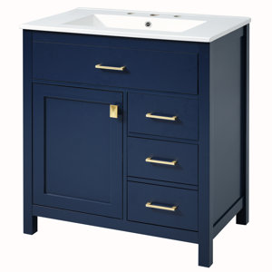 Mercer41 30-Inch Blue Bathroom Vanity with Ceramic Sink | Wayfair