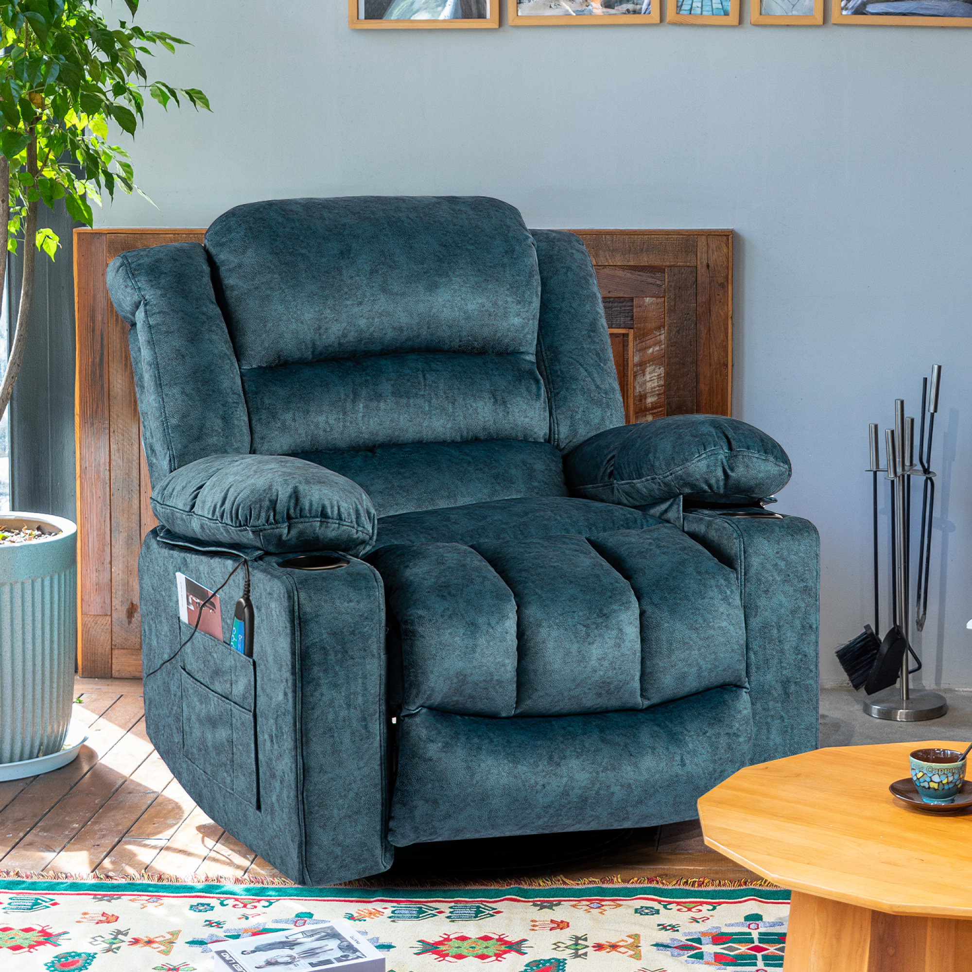 Latitude Run® Montaysia 36.6" Wide Velvet Power Wing Chair Recliner ...