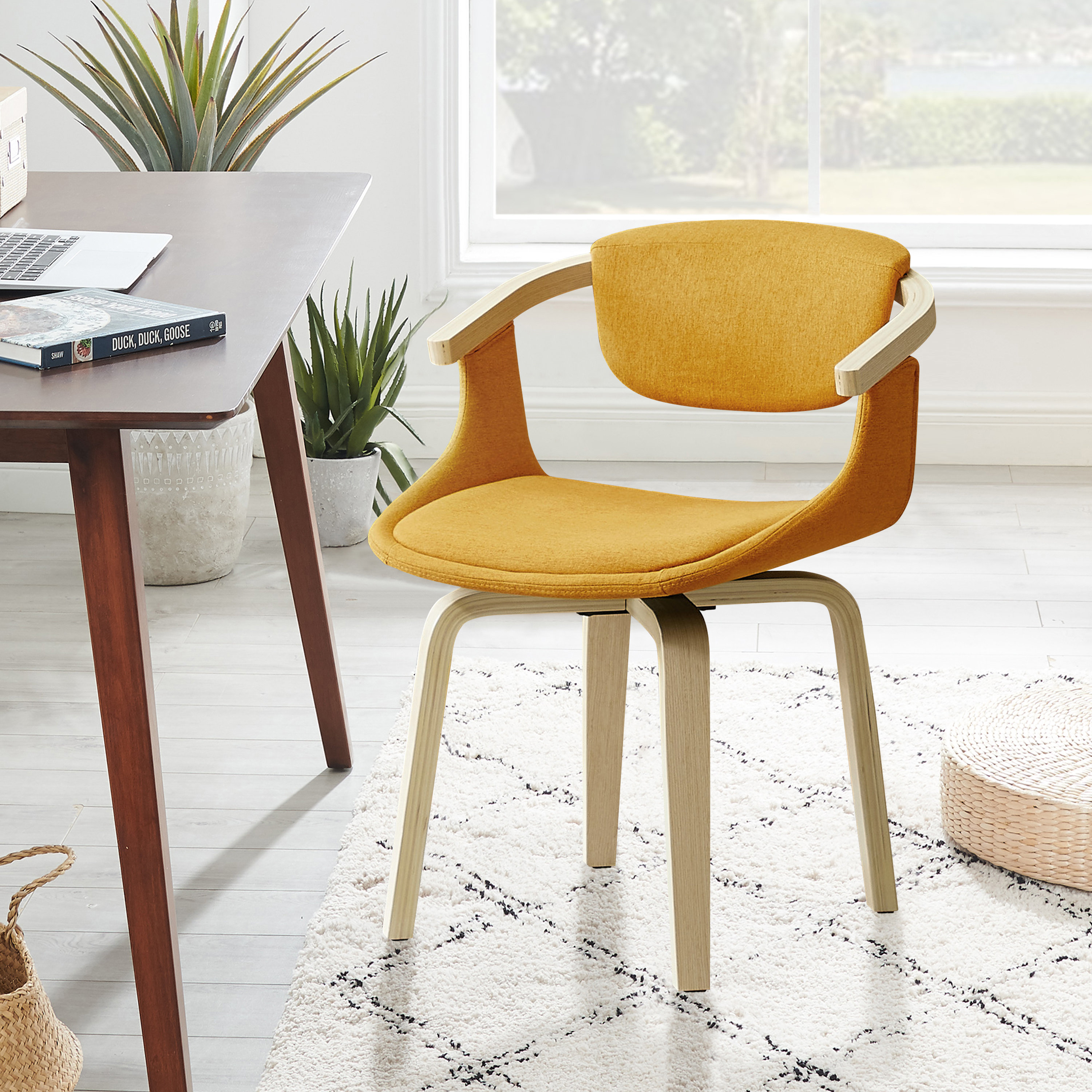 Ebern Designs Breckston Linen Swivel Home Office Task Chair | Wayfair