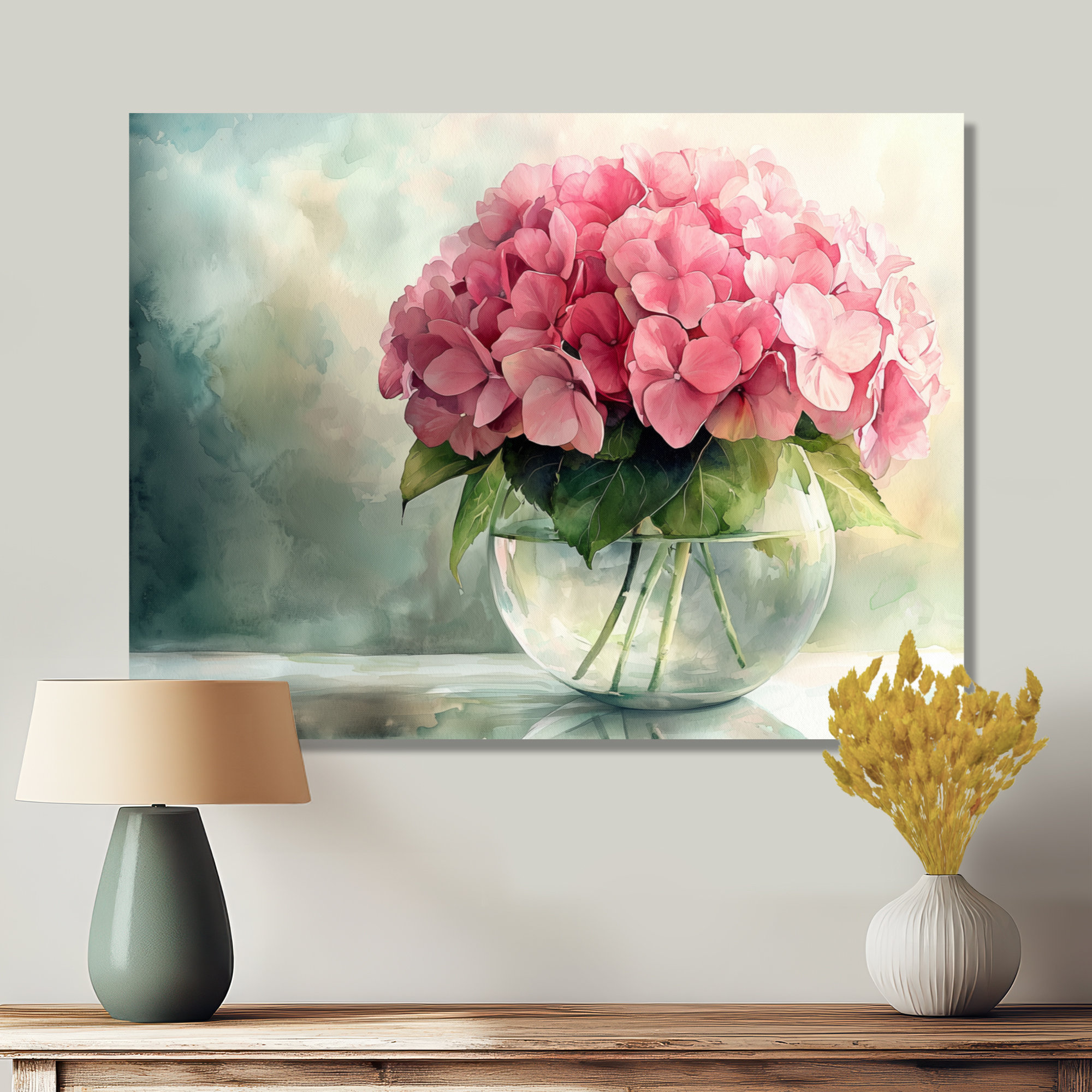 Lark Manor™ Jacquese Hydrangeas In A Glass Vase I - Hydrangea Wall Art ...