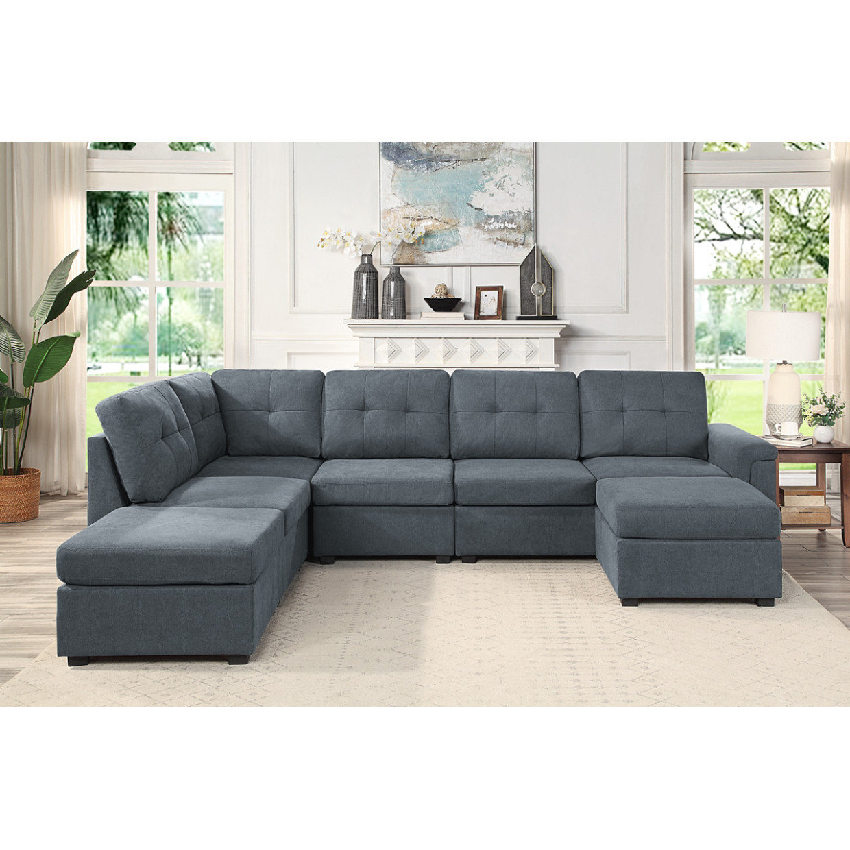 Latitude Run® Modern Sofa Isla 119" Woven Fabric 7-Seater Sectional ...