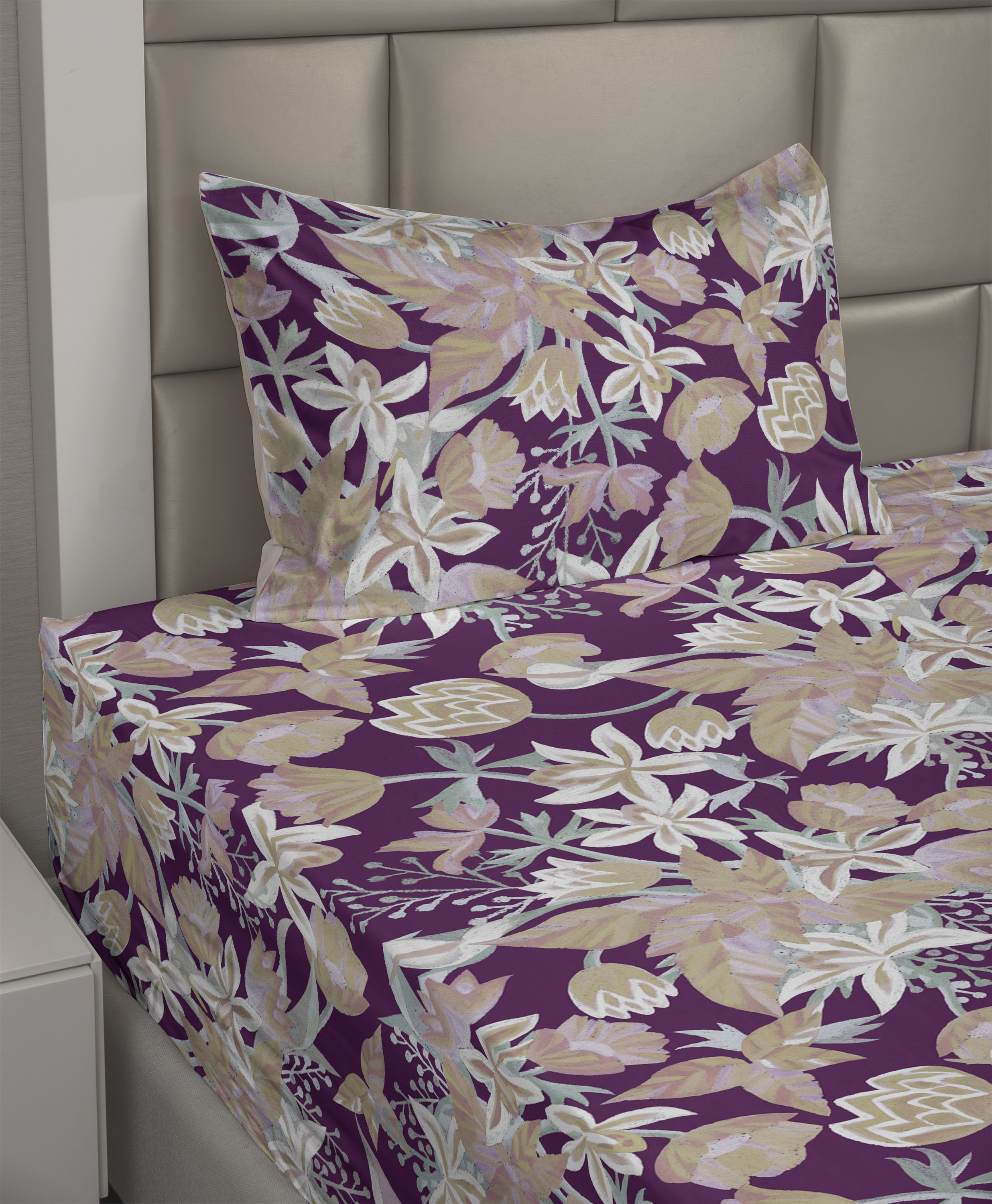 Ambesonne Floral Design Sheet Set Leaves Greenery Print Purple Sand ...