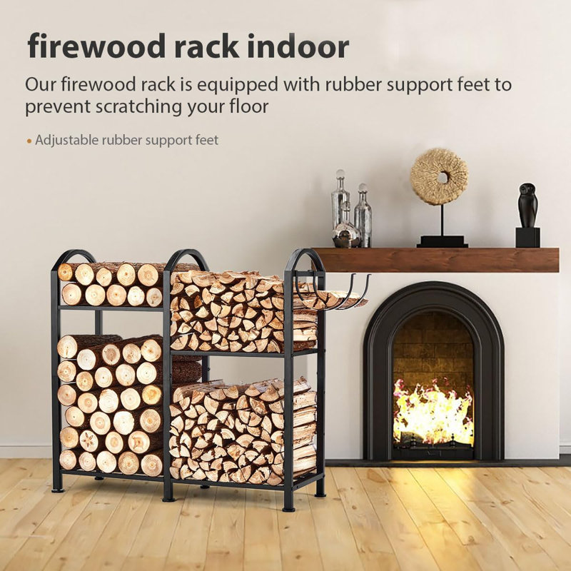Rebrilliant Heavy Duty Black Stainless Steel Firewood Rack - Adjustable ...