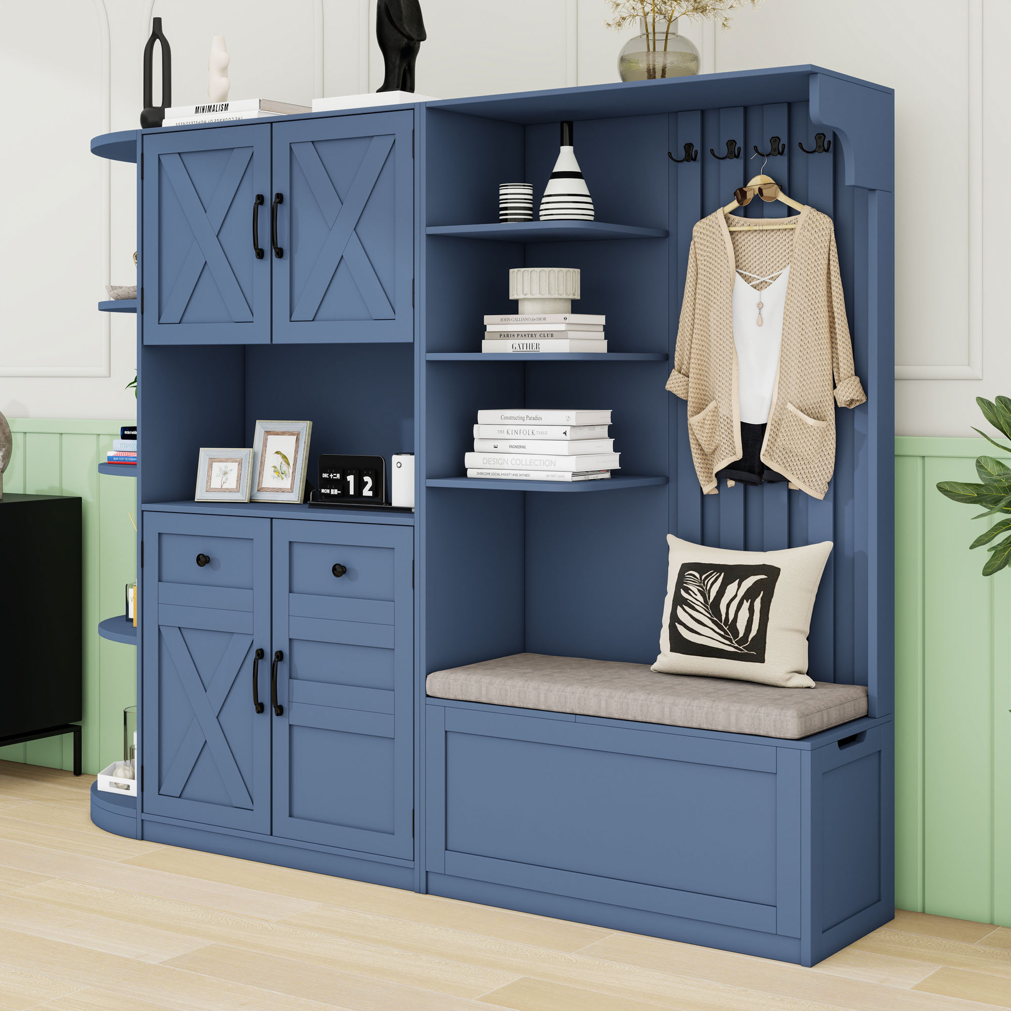 Lark Manor™ Storage Cabinet and Hall Tree Combination, with Hooks ...