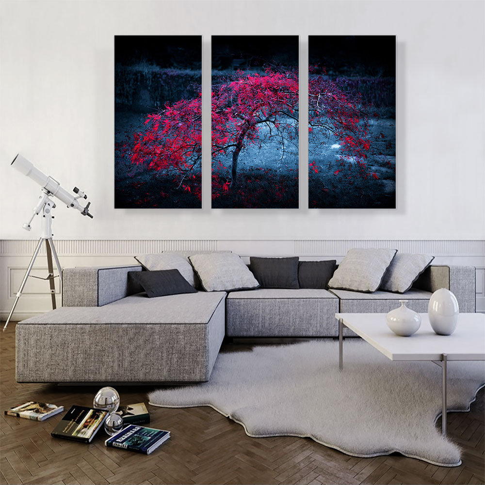 ARTCANVAS Arbre d'automne mauve - ensemble de 3 reproductions de photos ...