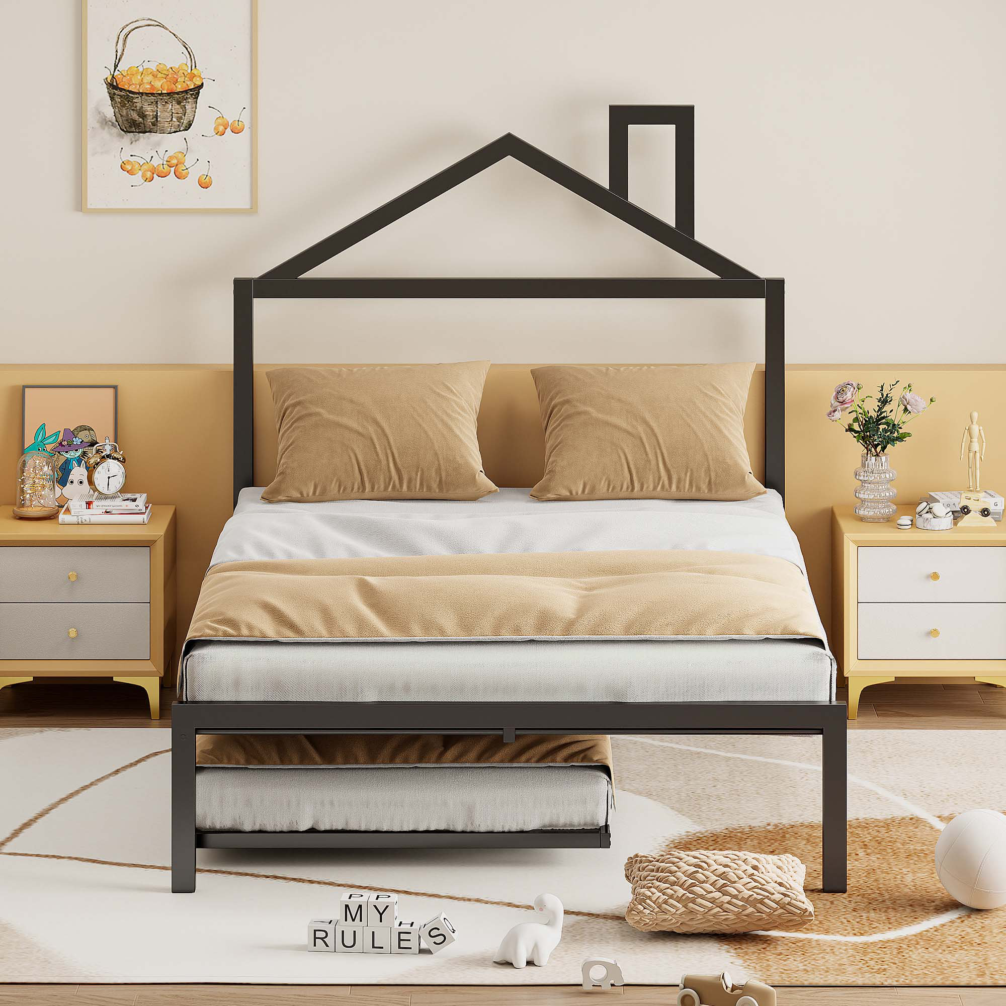 Harper Orchard Full Size Metal Platform Bed with twin size trundle ...