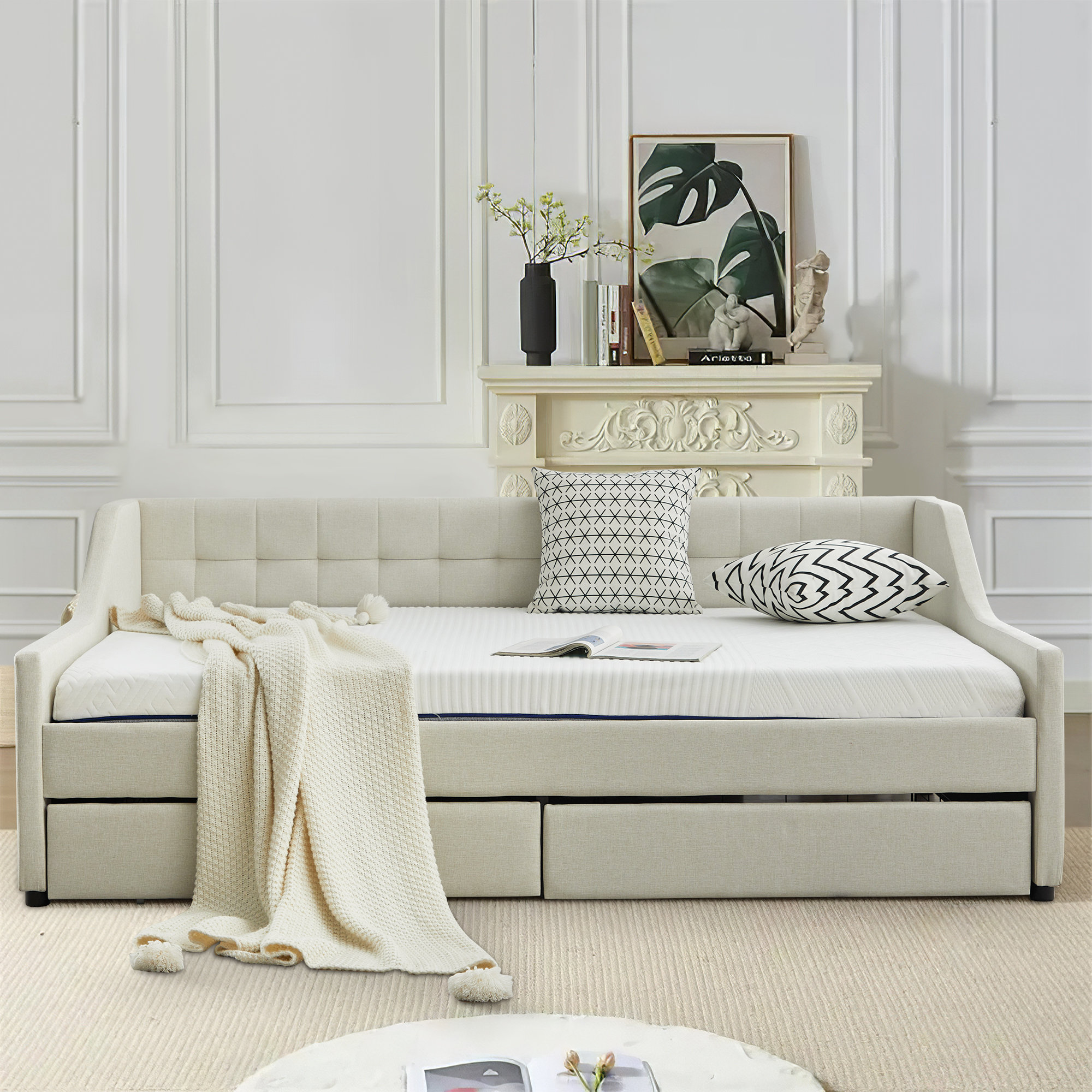 Lark Manor™ Corner Bed Sofa Bed With Drawers Velvet Upholstered Daybed ...