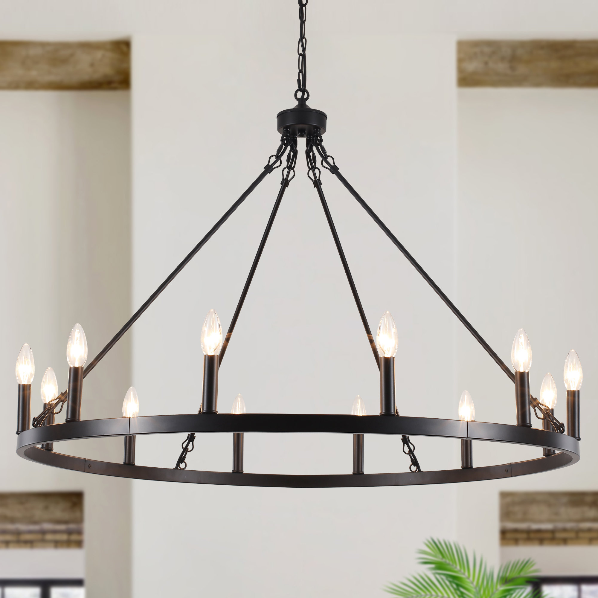Gracie Oaks Moomal 12 - Light 38" Candle Style Dimmable Wagon Wheel ...