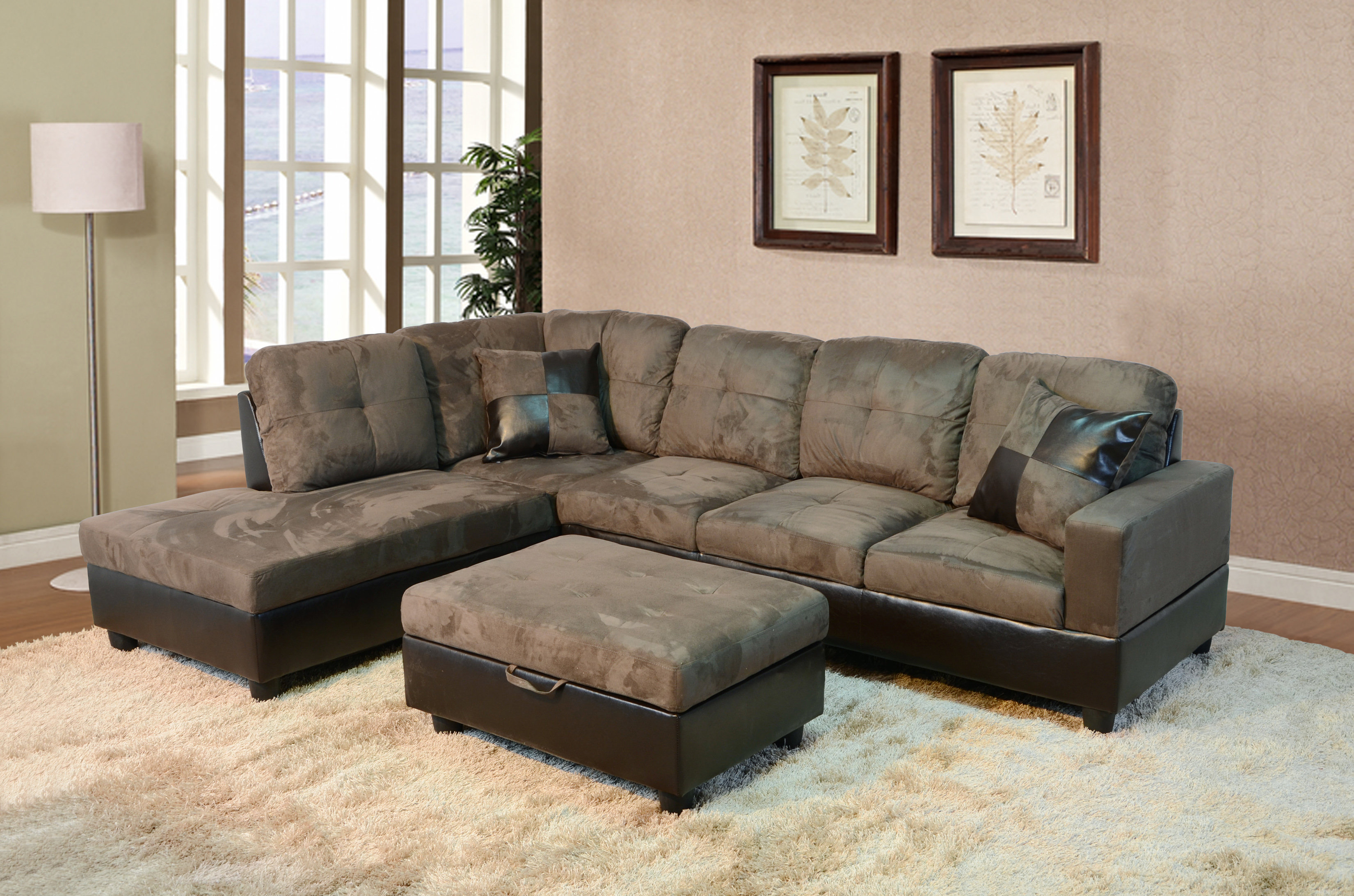 Everly Quinn 103.5" Wide Faux Leather Left Hand Facing Sofa & Chaise ...