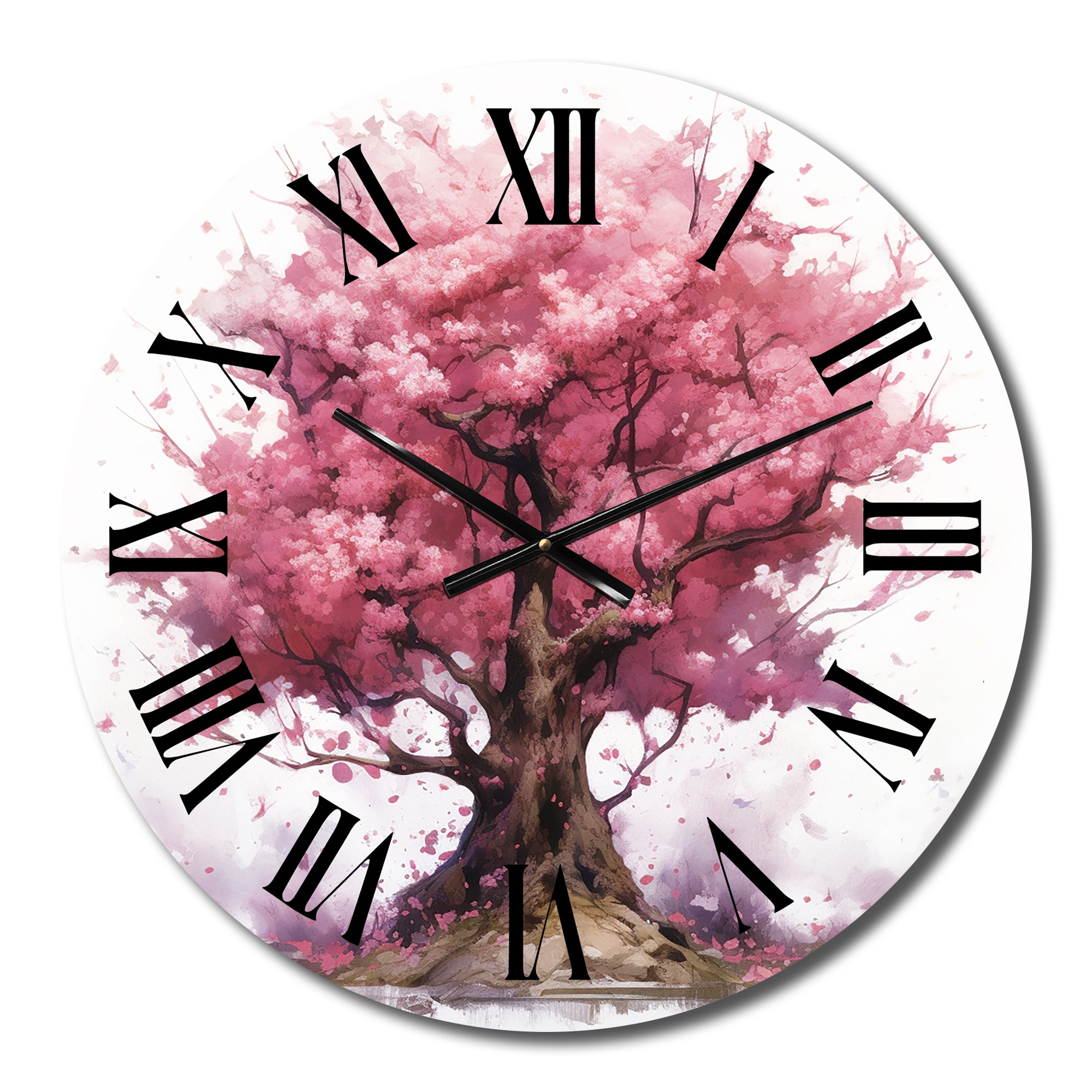 Design Art Pink Blossoming Tree Watercolor Bliss Metal Wall Clock | Wayfair