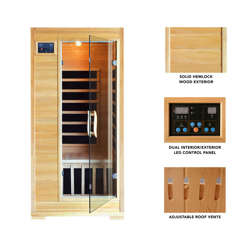 Heatwave 1-2 Person Hemlock Infrared Sauna with 4 Carbon Heaters ...