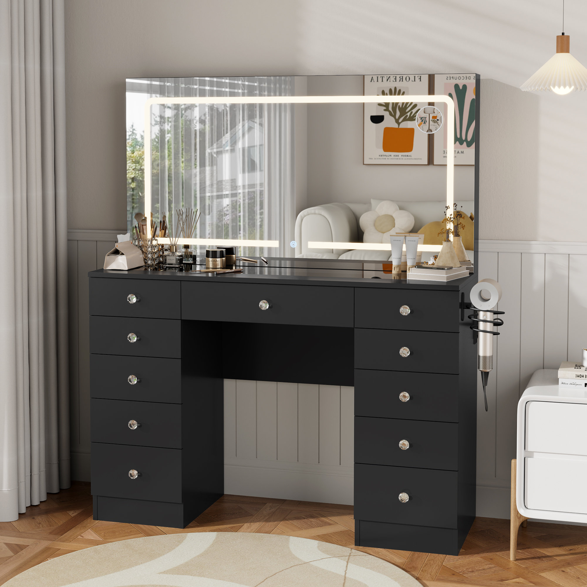 Ivy Bronx 11-Drawer Makeup Desk with Large Mirror & Reviews - Wayfair ...